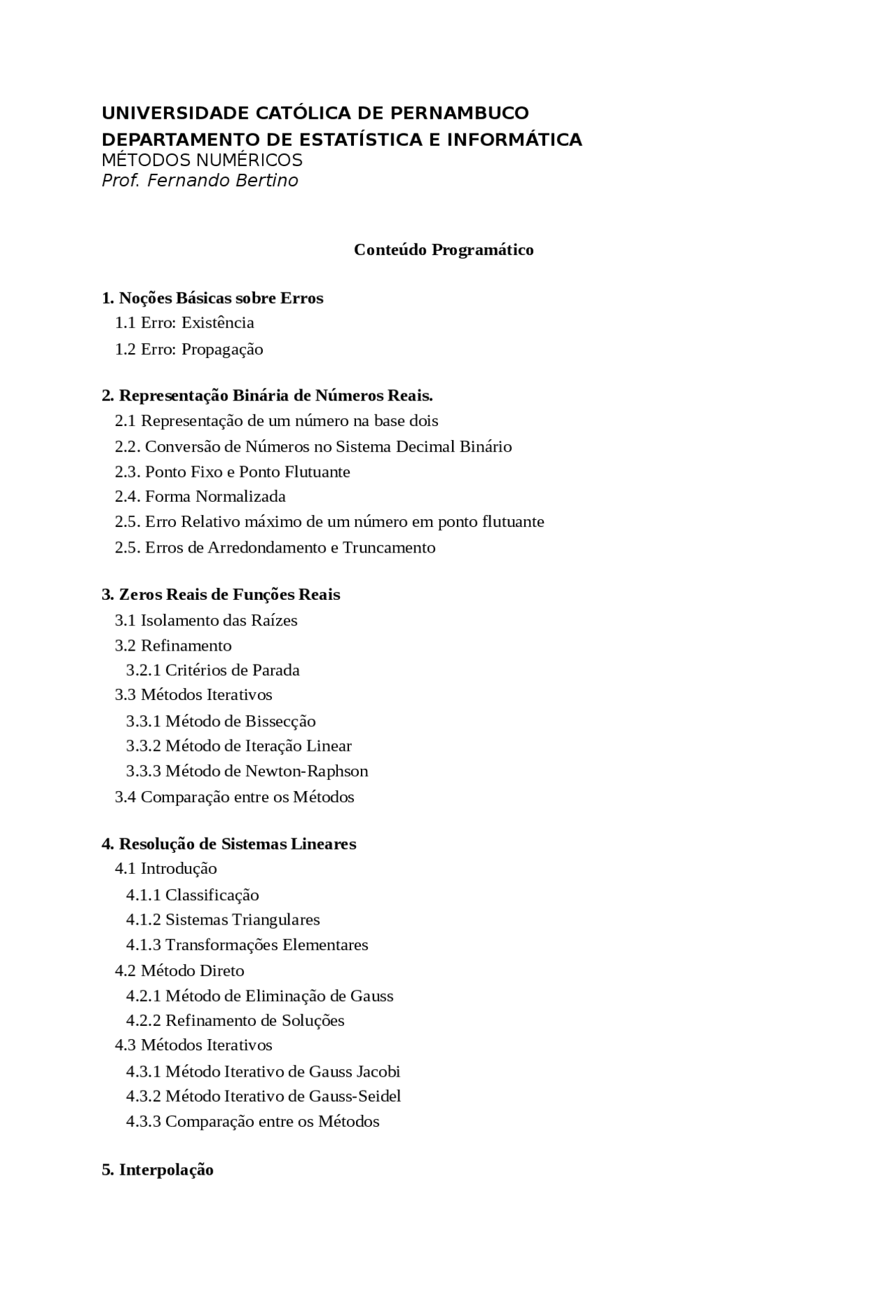 Programa De Metodos Numericos Bibliografia Docsity