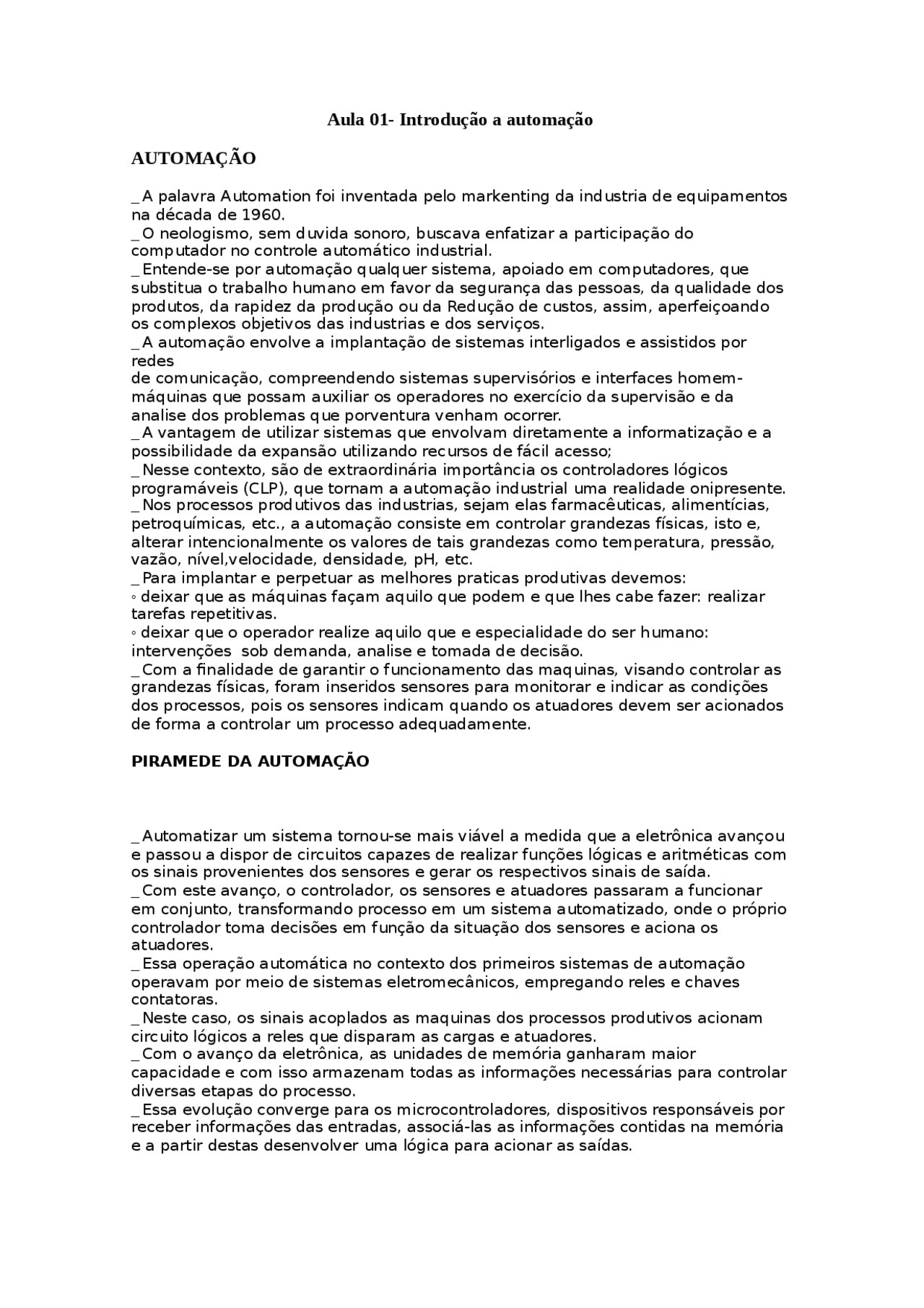 Aula 01 Introdução A Automação Aula 01 Professora Pricila Docsity