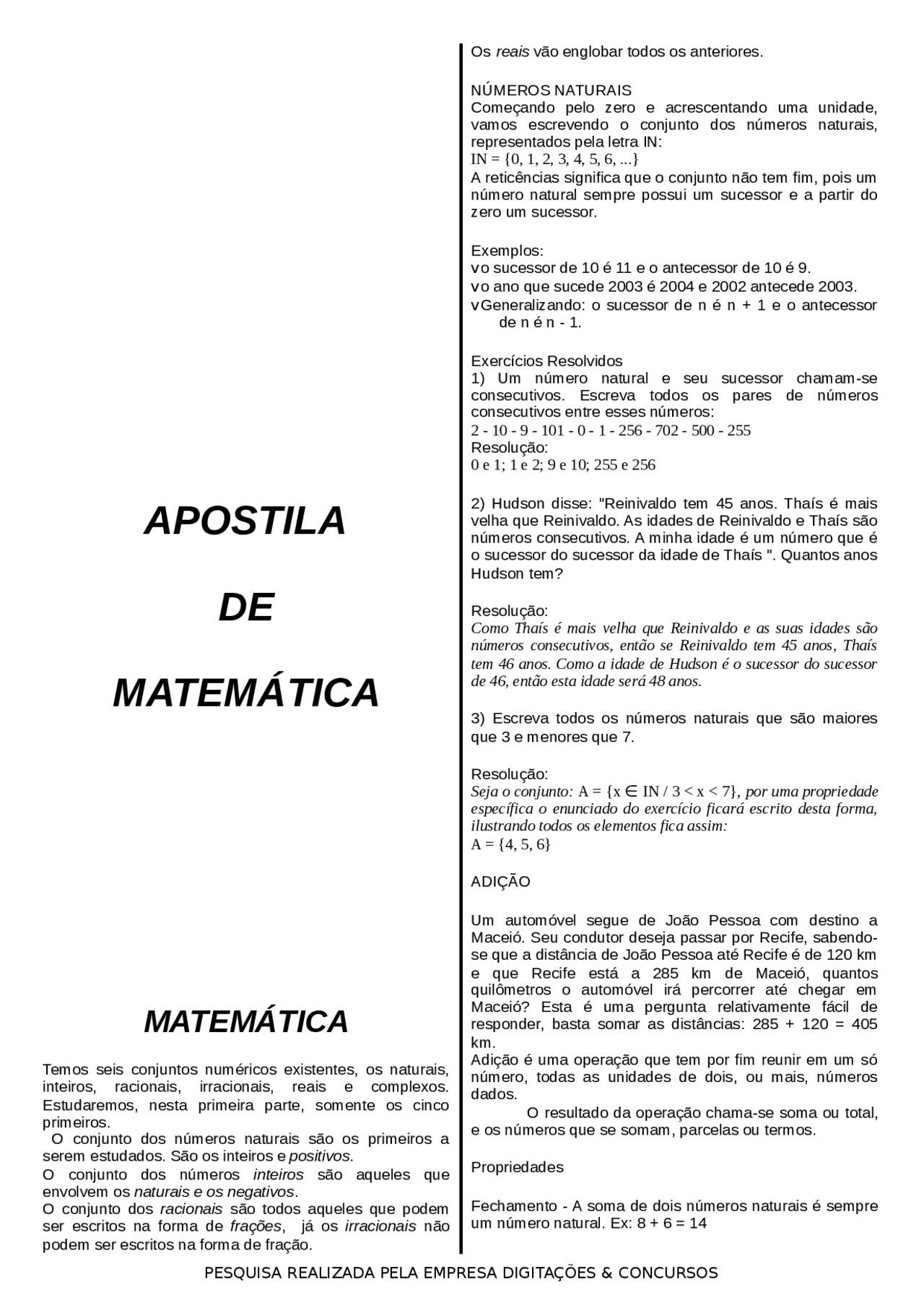 Apostila de matemática: exercicios e exemplos - Notas de estudo de ...
