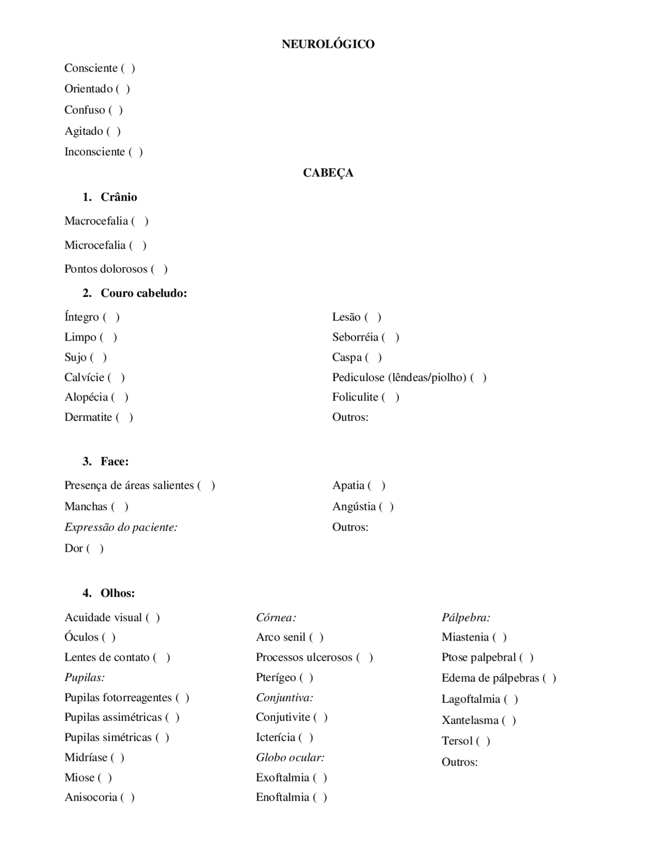 Exame físico - check list + glossário - Check list + glossário dos ...