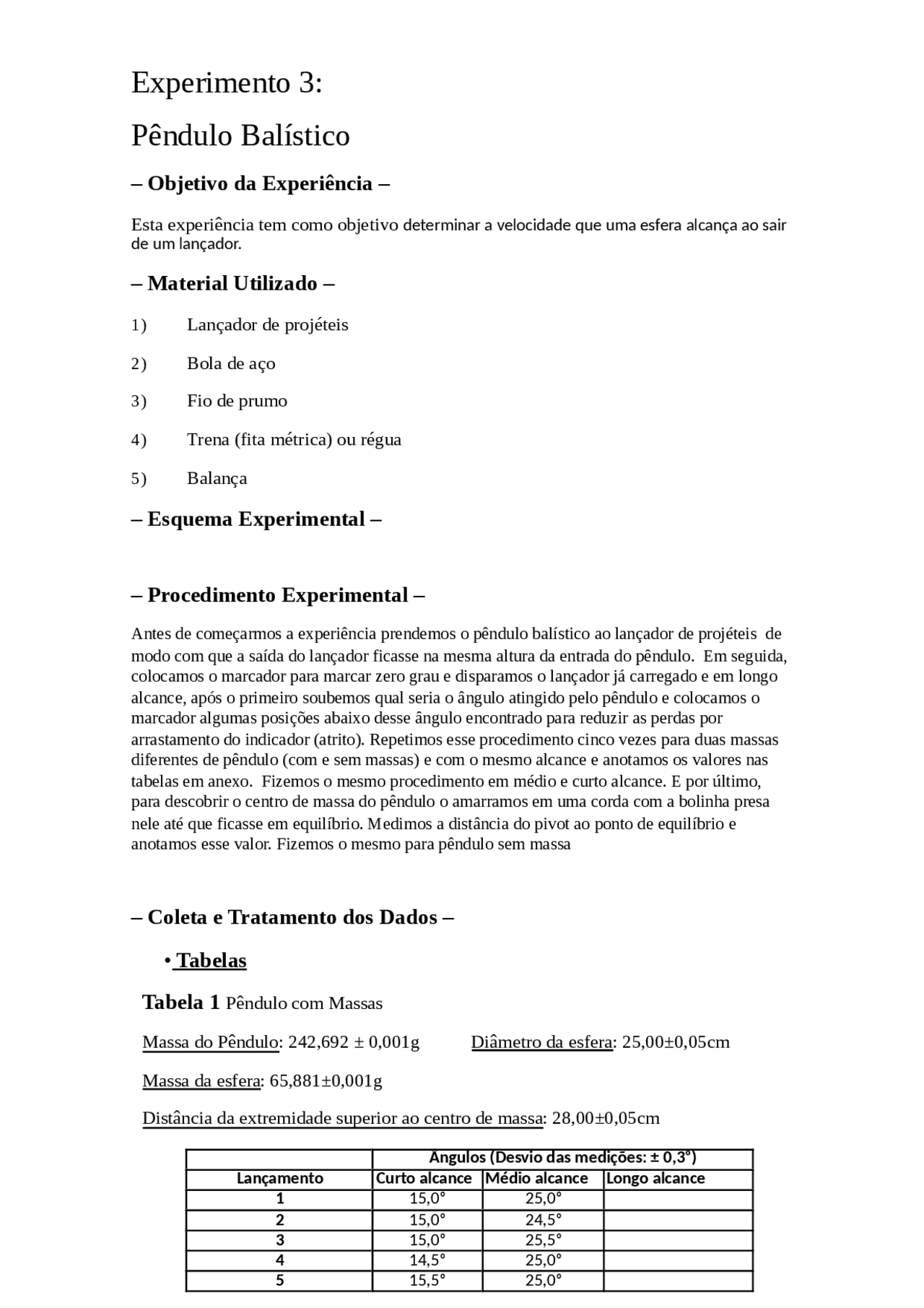 Pendulo balistico - fisica teorica e experimental I - Docsity