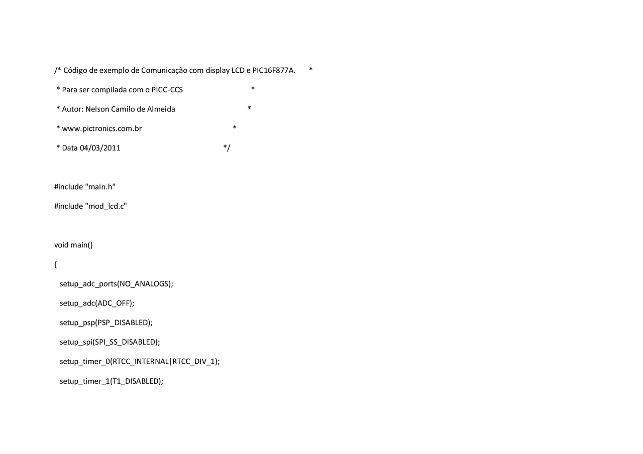 Código de exemplo de Comunicação com display LCD e PIC16F877A - Código ...