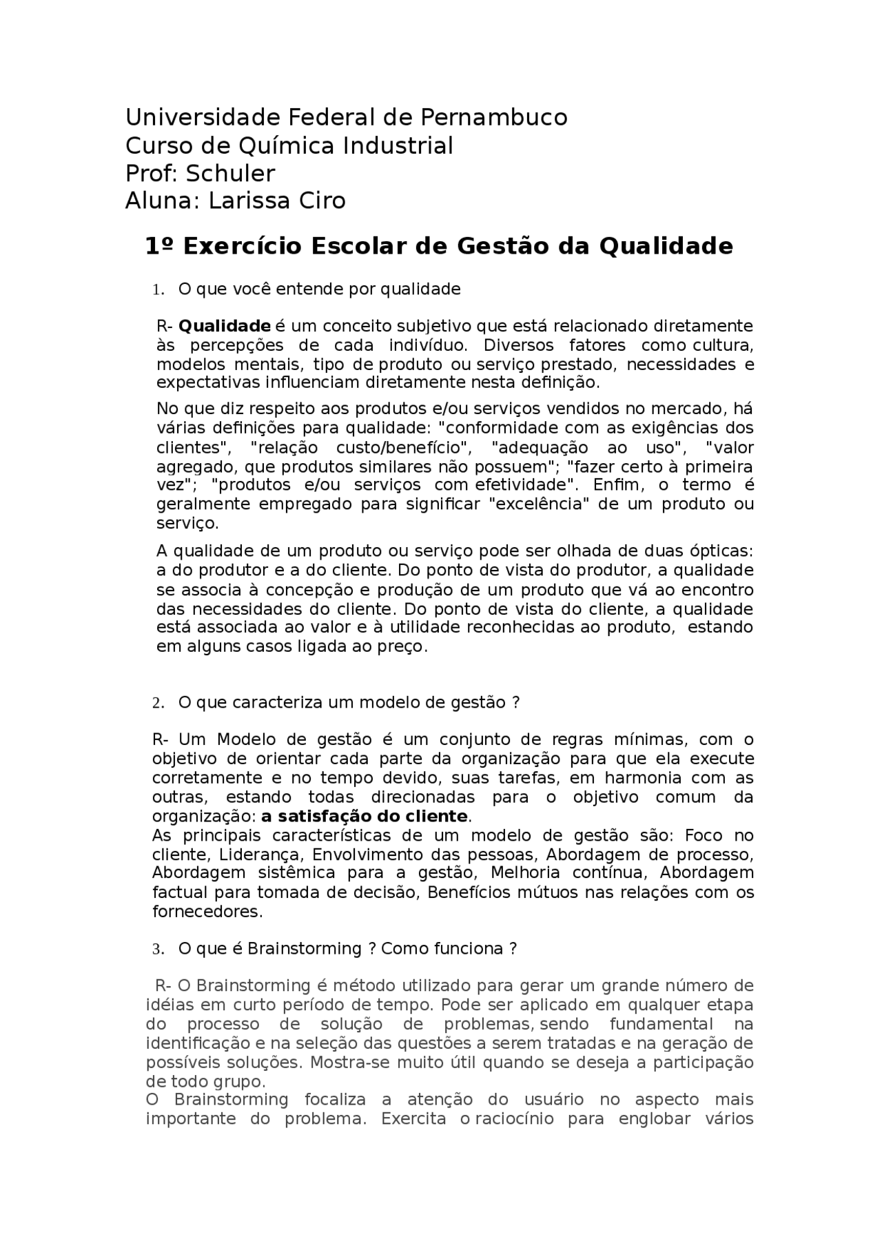 Prova Gestão Da Qualidade Prova De GestÃo Da Qualidade Docsity