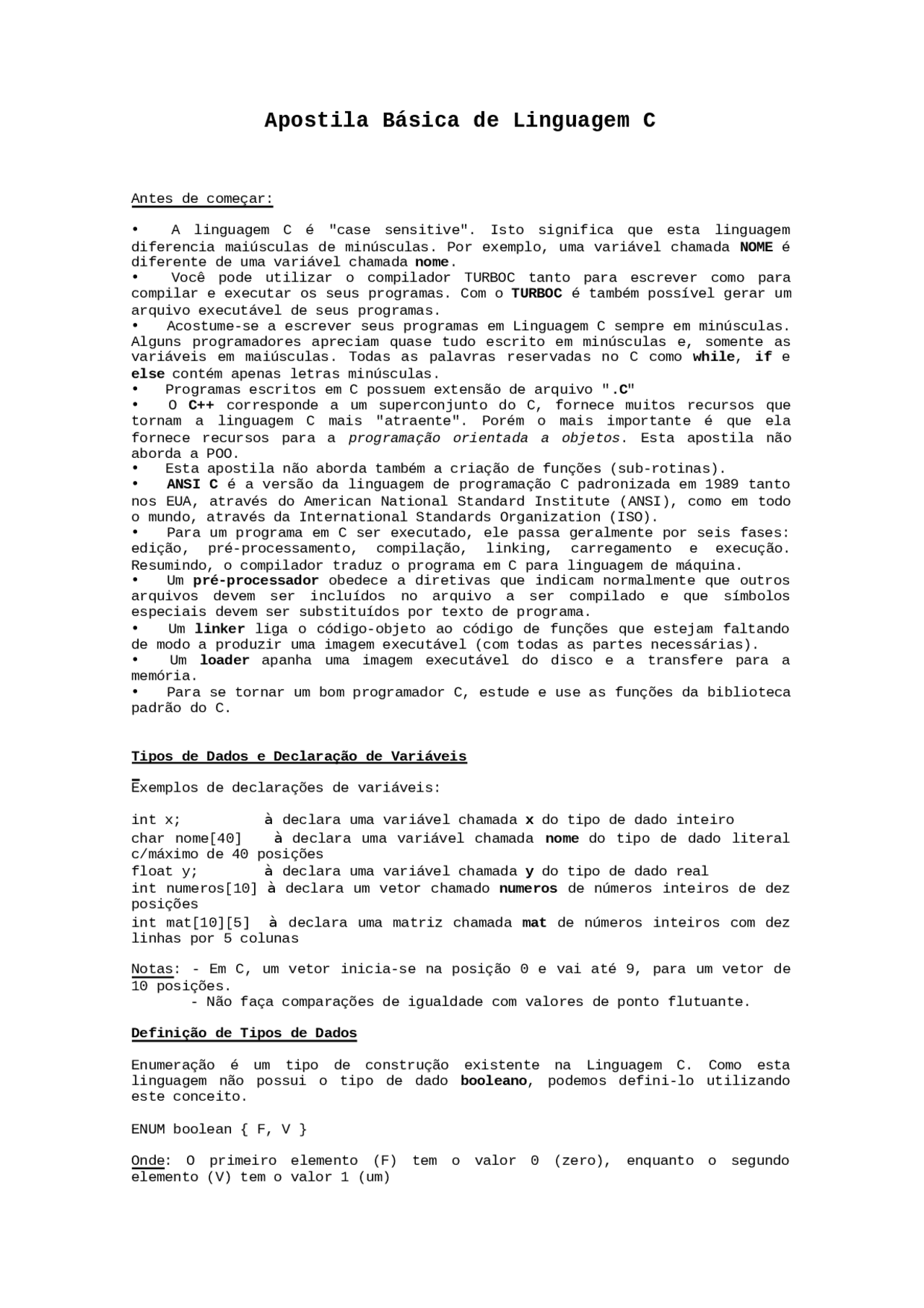 Apostila Básica De Linguagem C Algoritmo Formação De Programas Em C