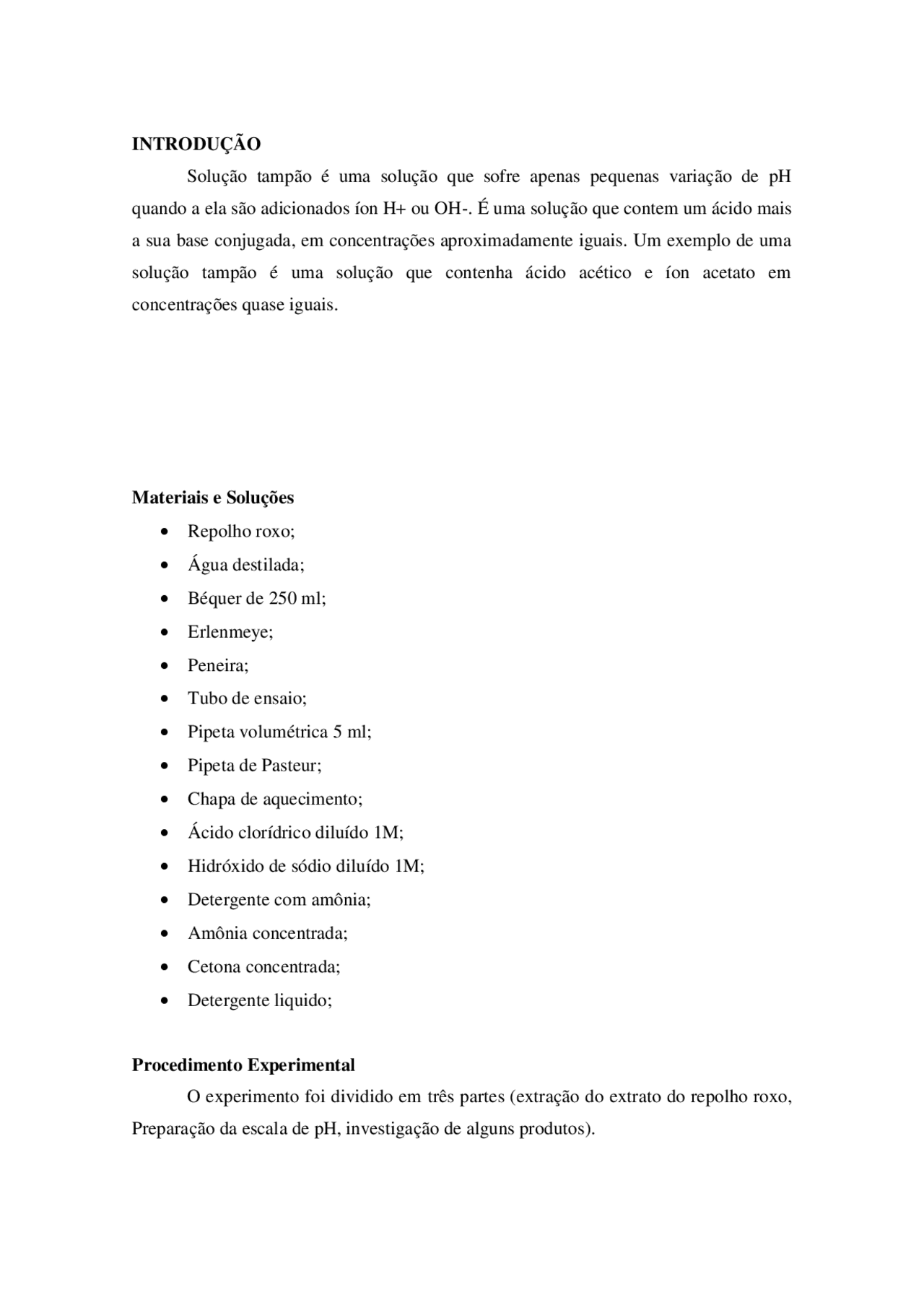 Relatorio Experimento 2 Química Experimental Docsity