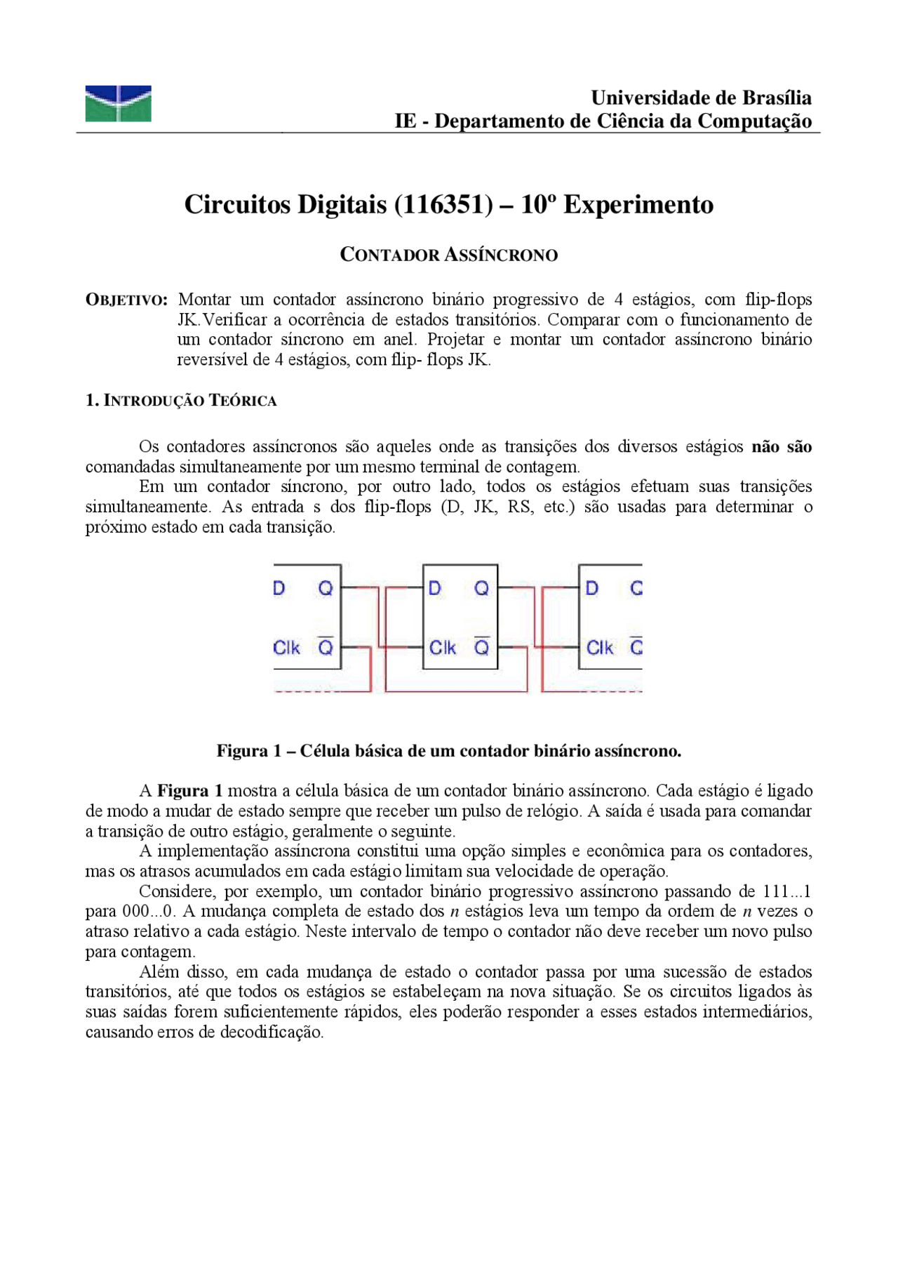 Roteiro Do 10º Experimento De Circuitos Digitais Roteiro Do 10º