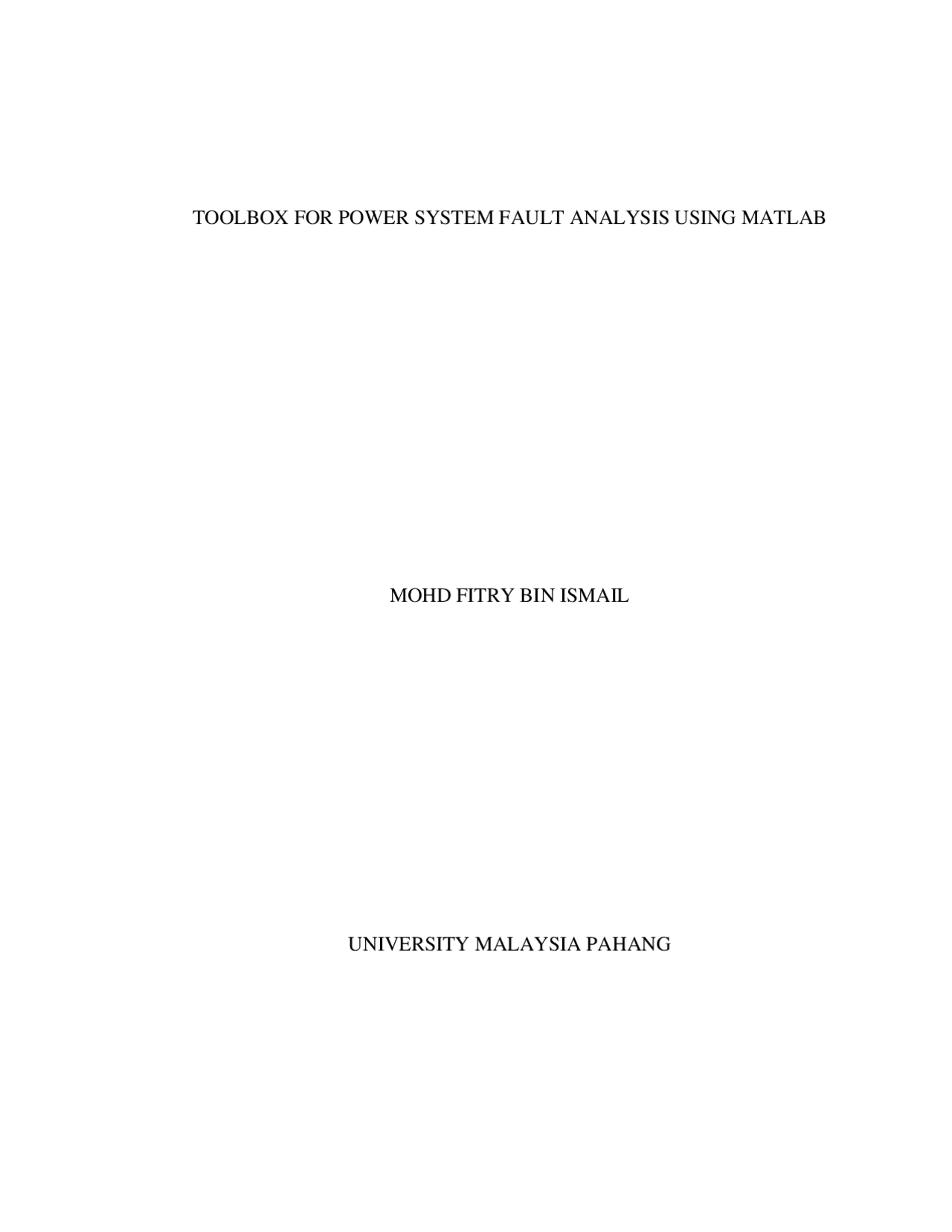 Toolbox For Power System Fault Analysis Using Matlab Power System