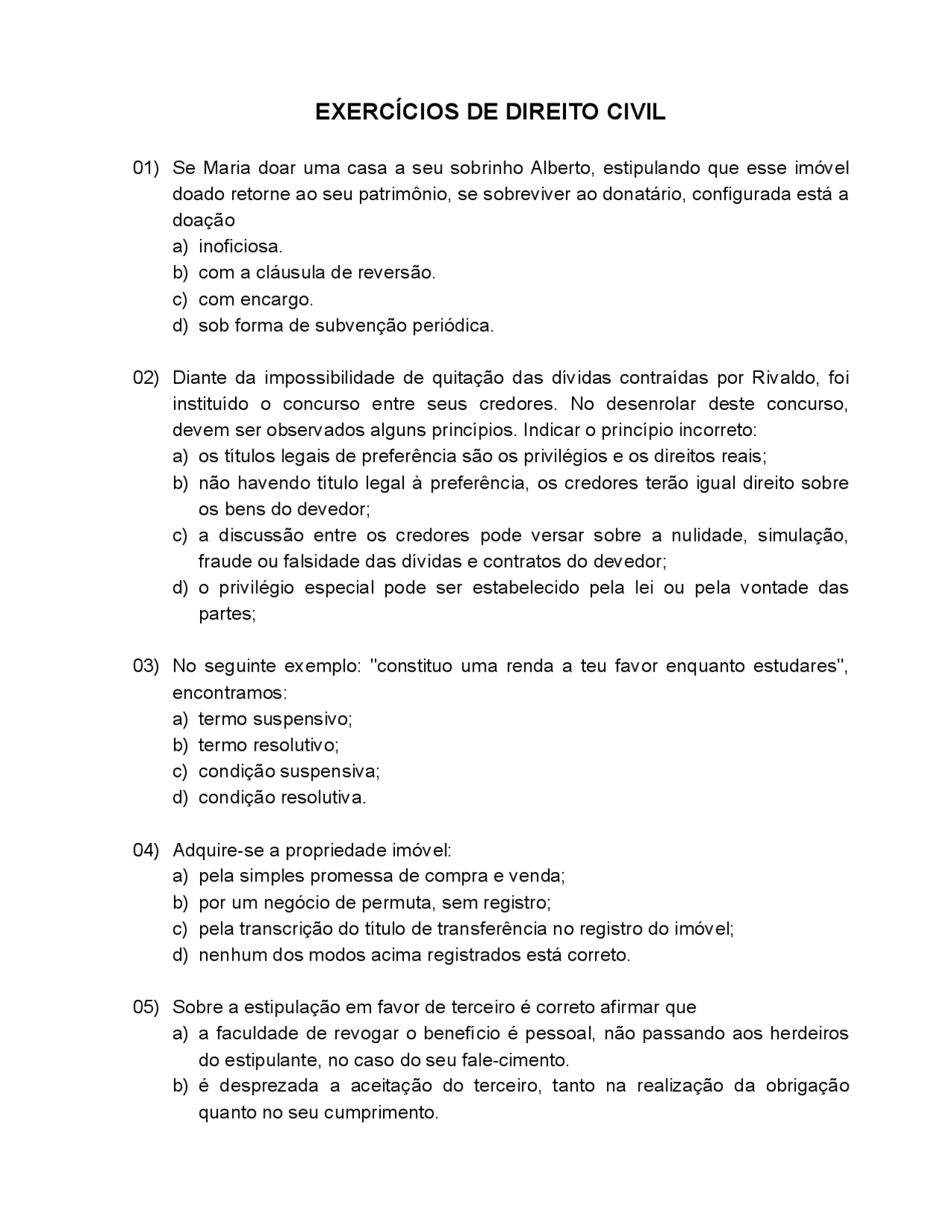 Exercicios Direito Civil Exercícios Direito Civil Docsity