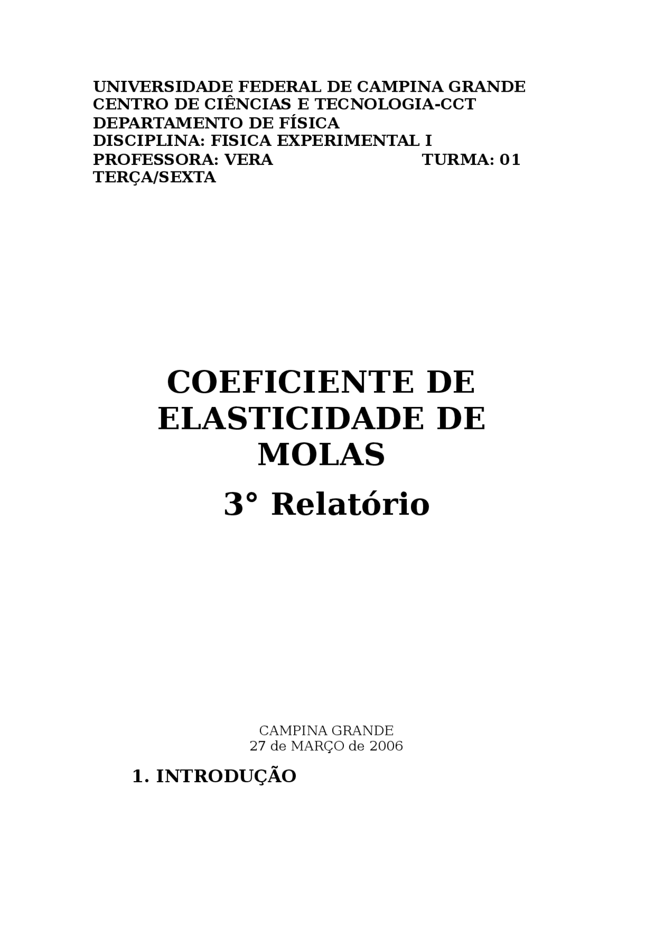 Terceiro Relatório De Física Experimental Experimental Ufcg Docsity