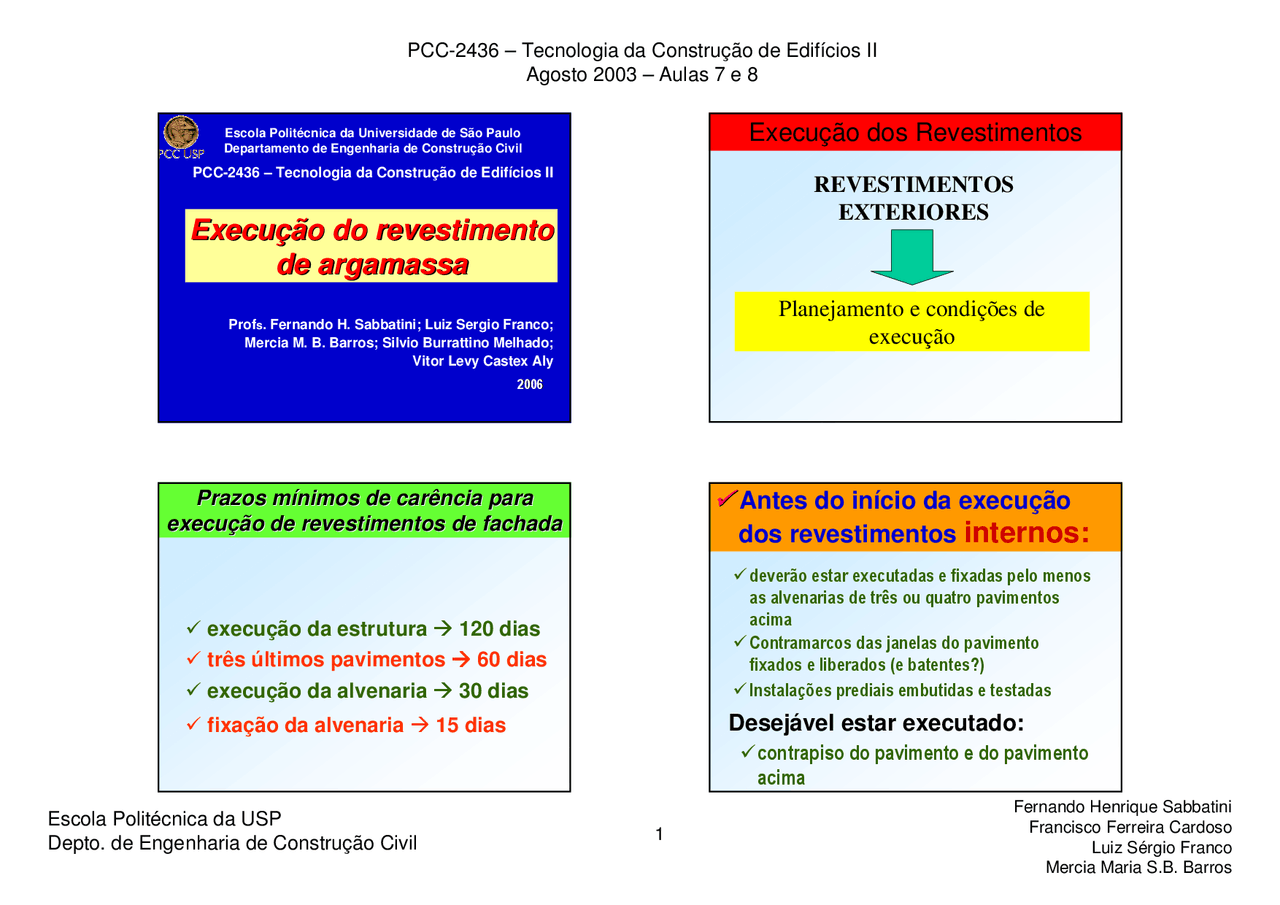 Aulas 09 Revestimentos Execução V2 2006 Aulas 09 Revestimentos