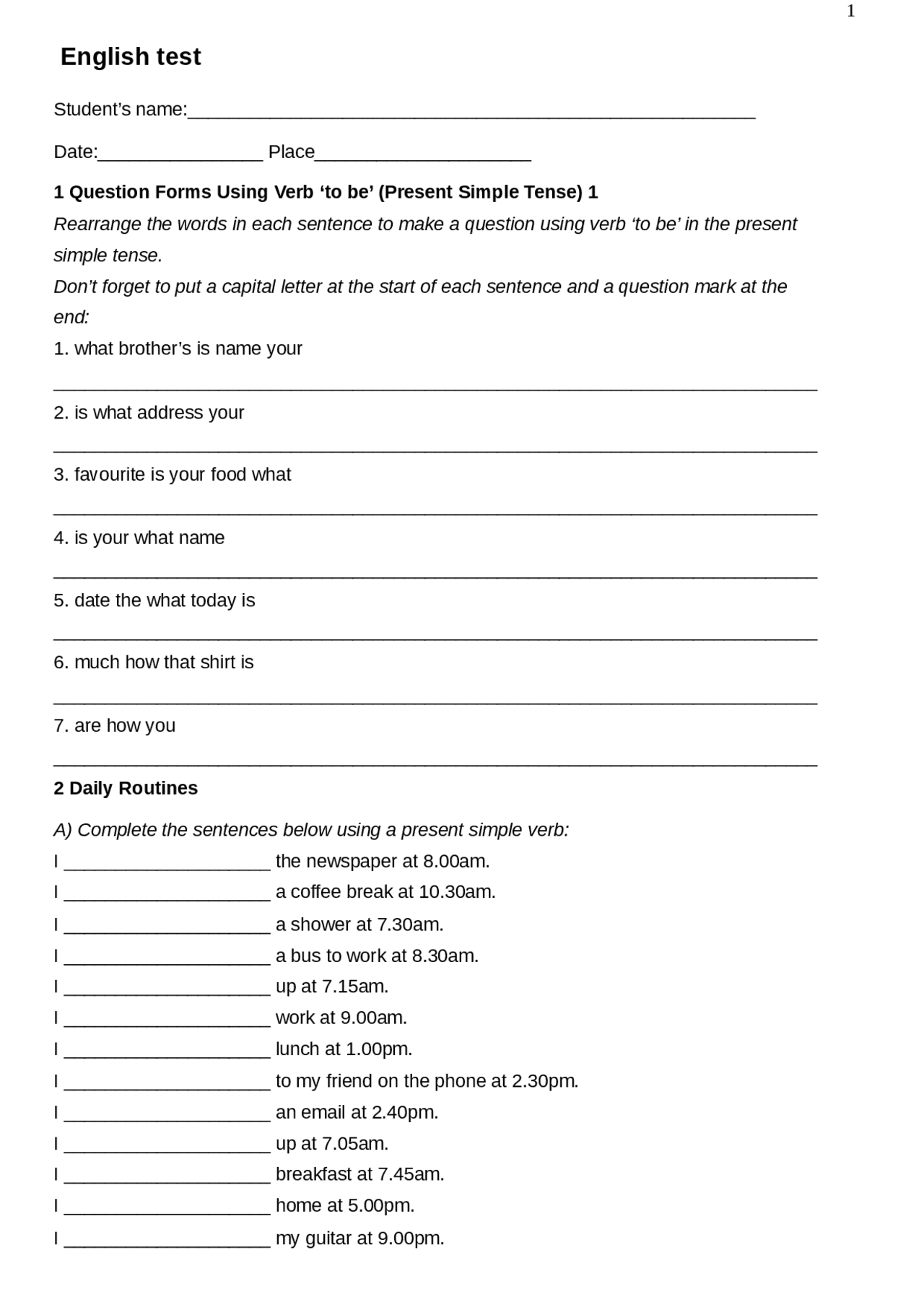 English Test - Prova de Inglês - English evaluation (avaliação de ...