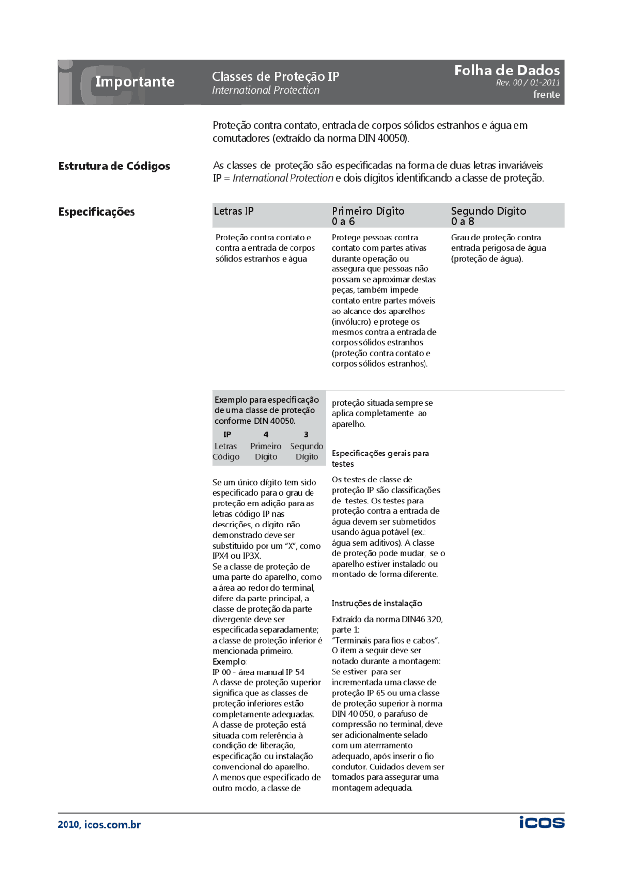 IP's Classe de Protecção - Classe Protecção IP - Docsity