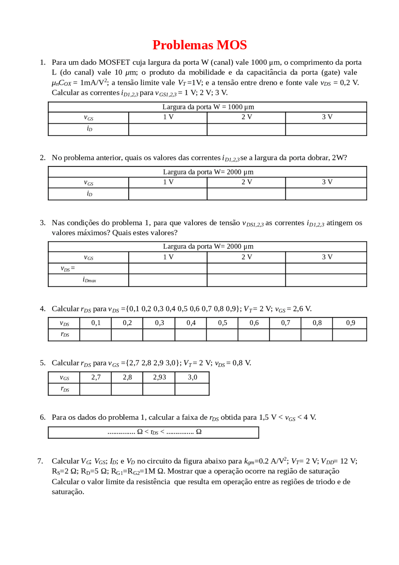 Material Do Trasistor Mos Texto E Exercicios Apostila Mosfet Docsity