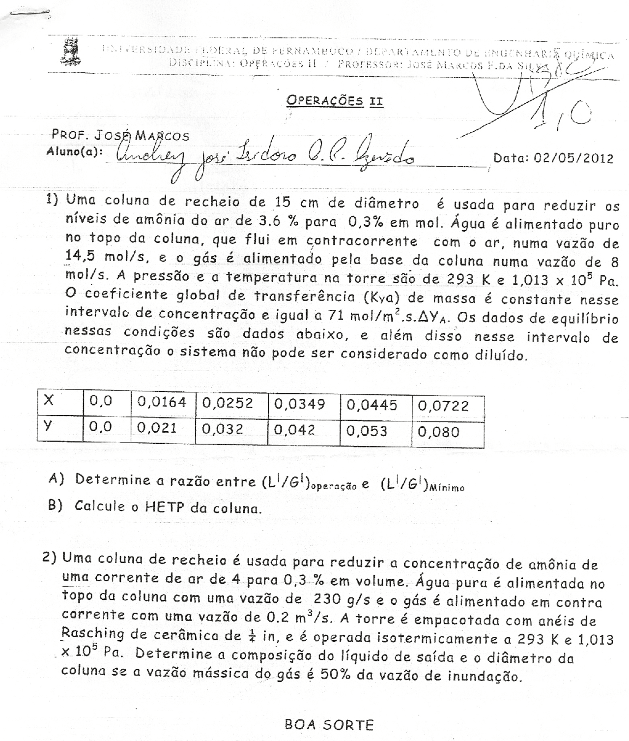 Prova OP2- 2012 - Prova OP2 - 2012 - Docsity