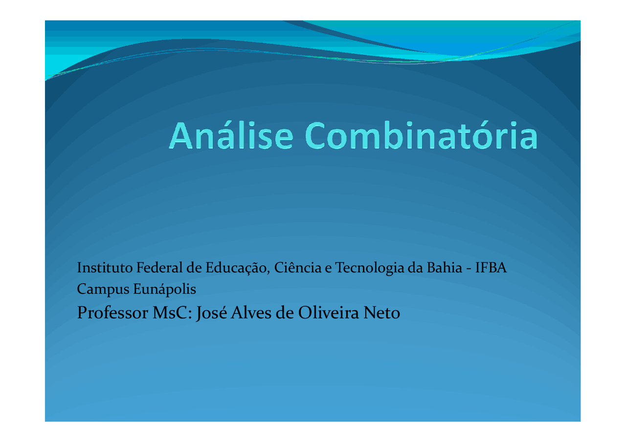 Análise Combinatória Apostila Completa Sobre Análise Combinatória