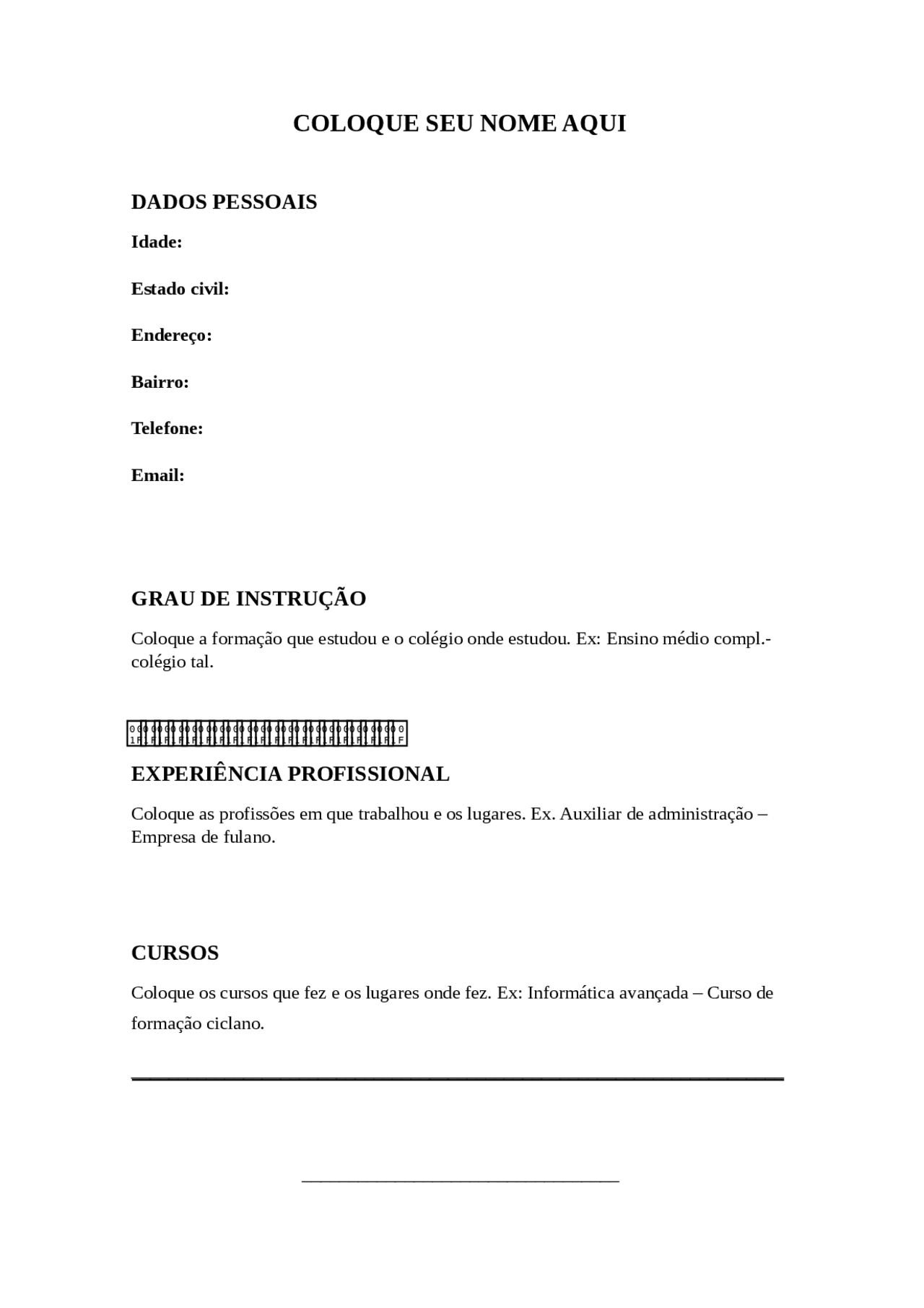 Curriculo Modelo basicão - curriculo bássico para entregar em empresas ...