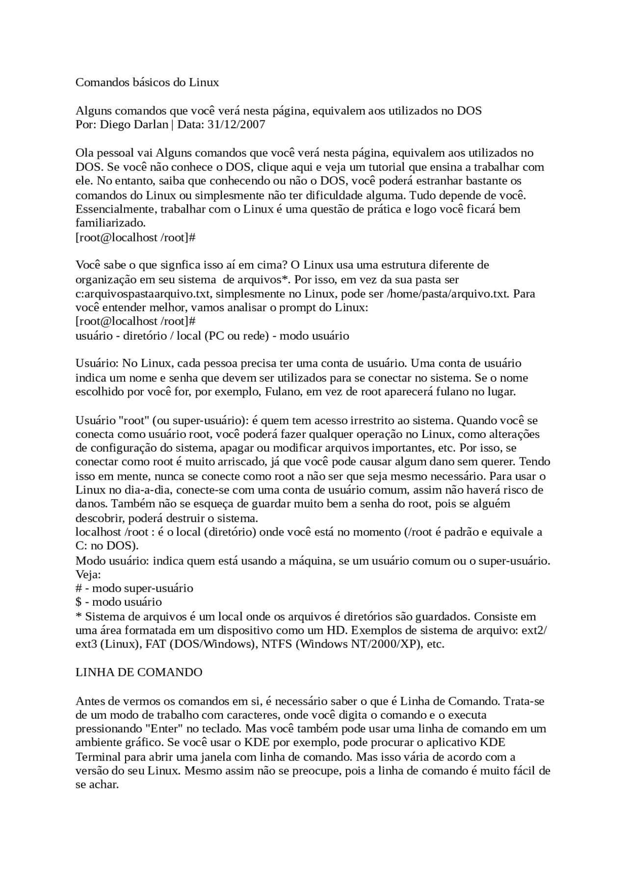 Comandos Básicos Do Linux Comandos Básicos Do Linux Docsity