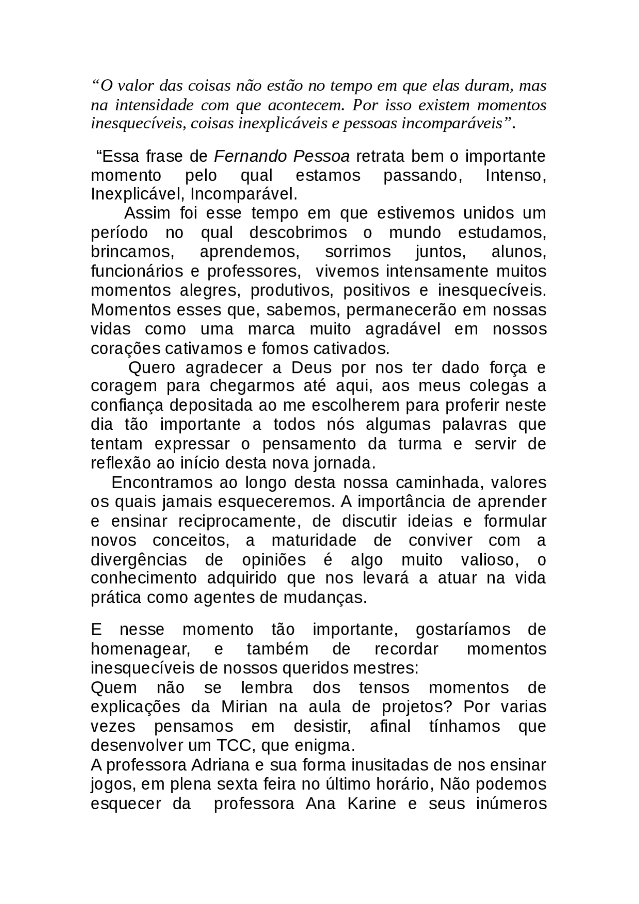 Discurso De Oradora Exemplo De Discurso De Conclusão De Curso Docsity