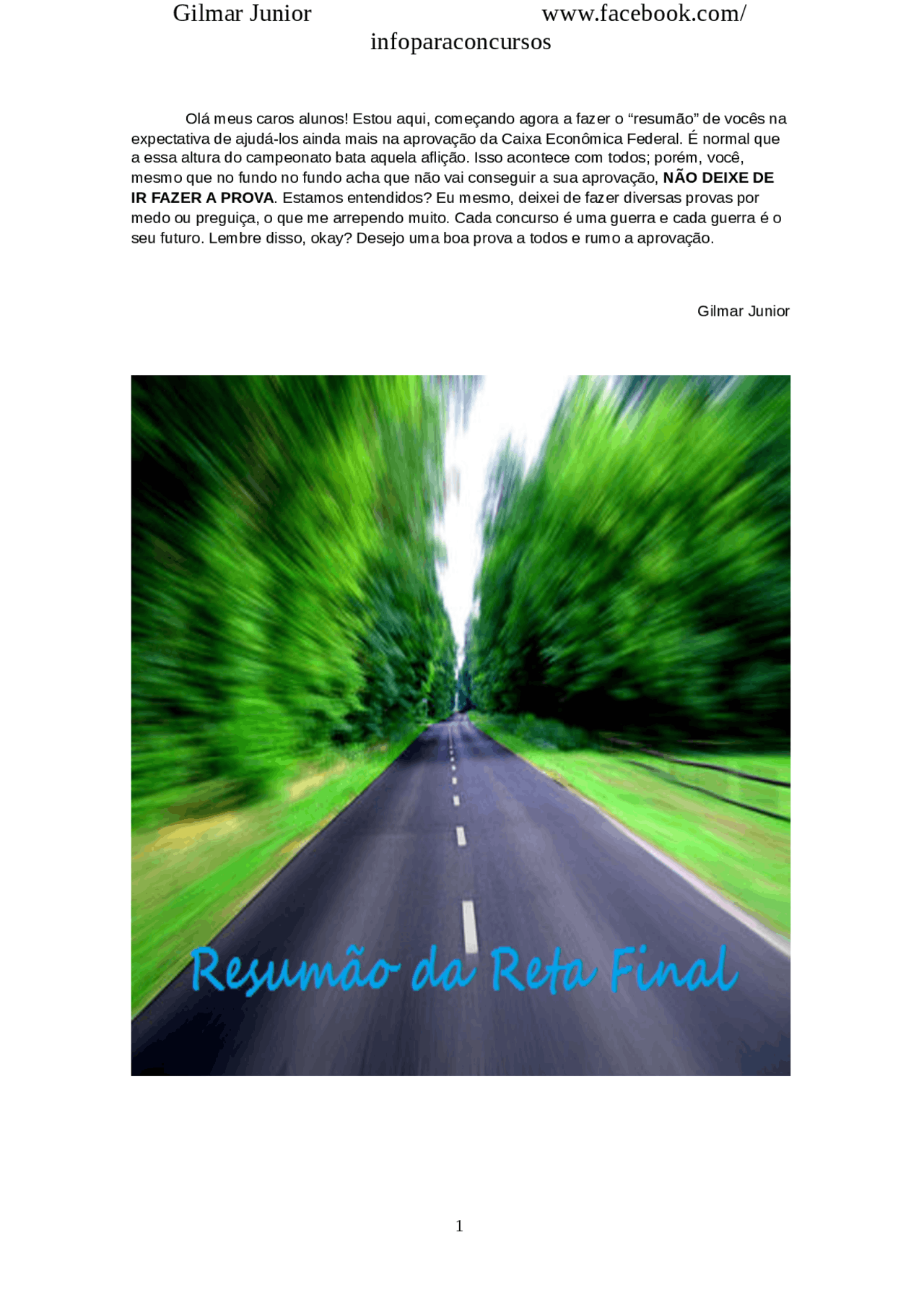Resumão da Reta Final - Gilmar Junior - resumão de reta final CEF - Docsity