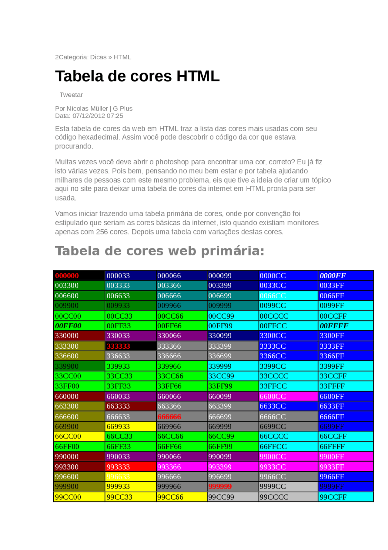 Cores de html - cores usada em html muito boa mesmo - Docsity
