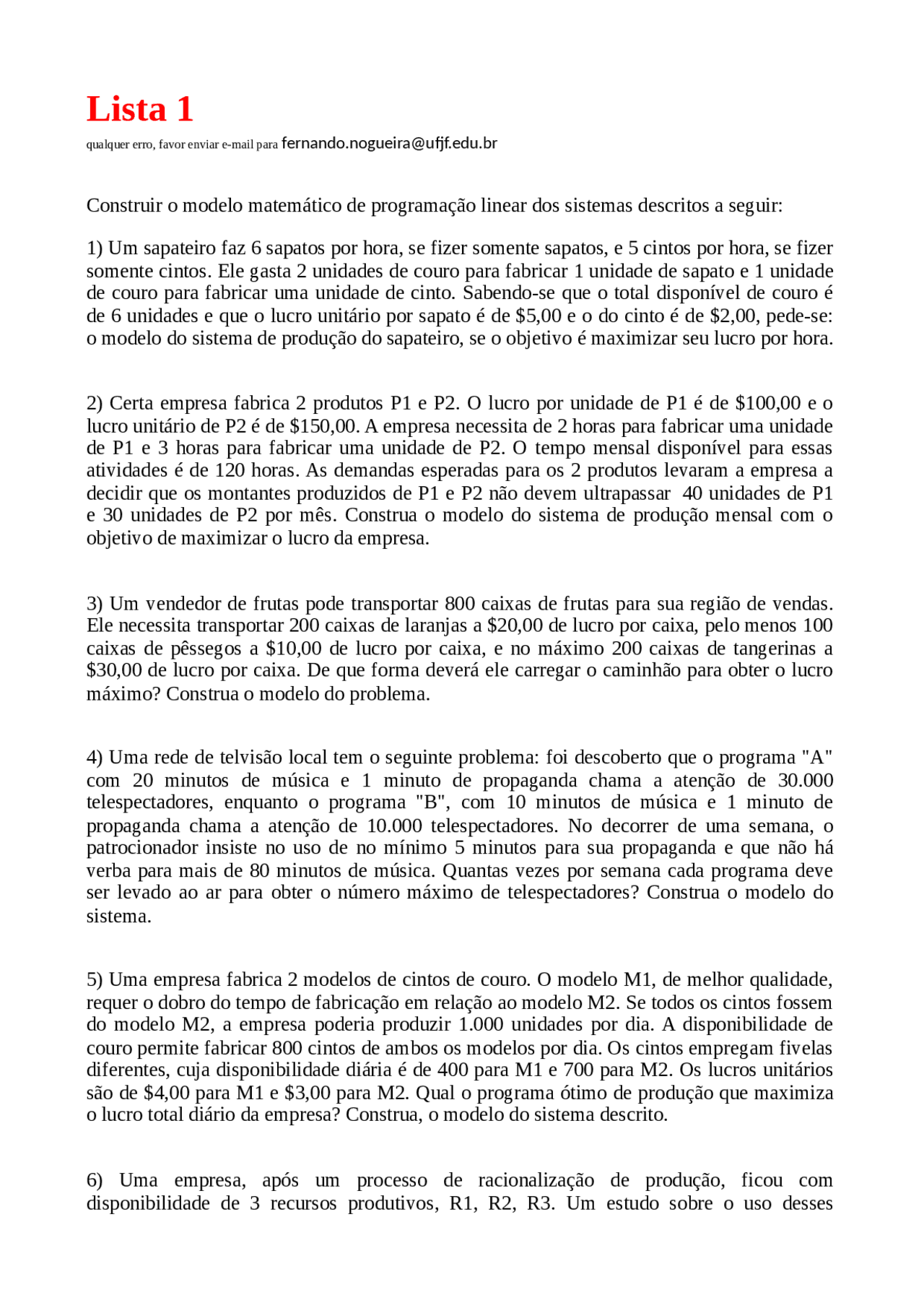 Lista 1 1programação Linear Lista 1 1programação Linear Docsity