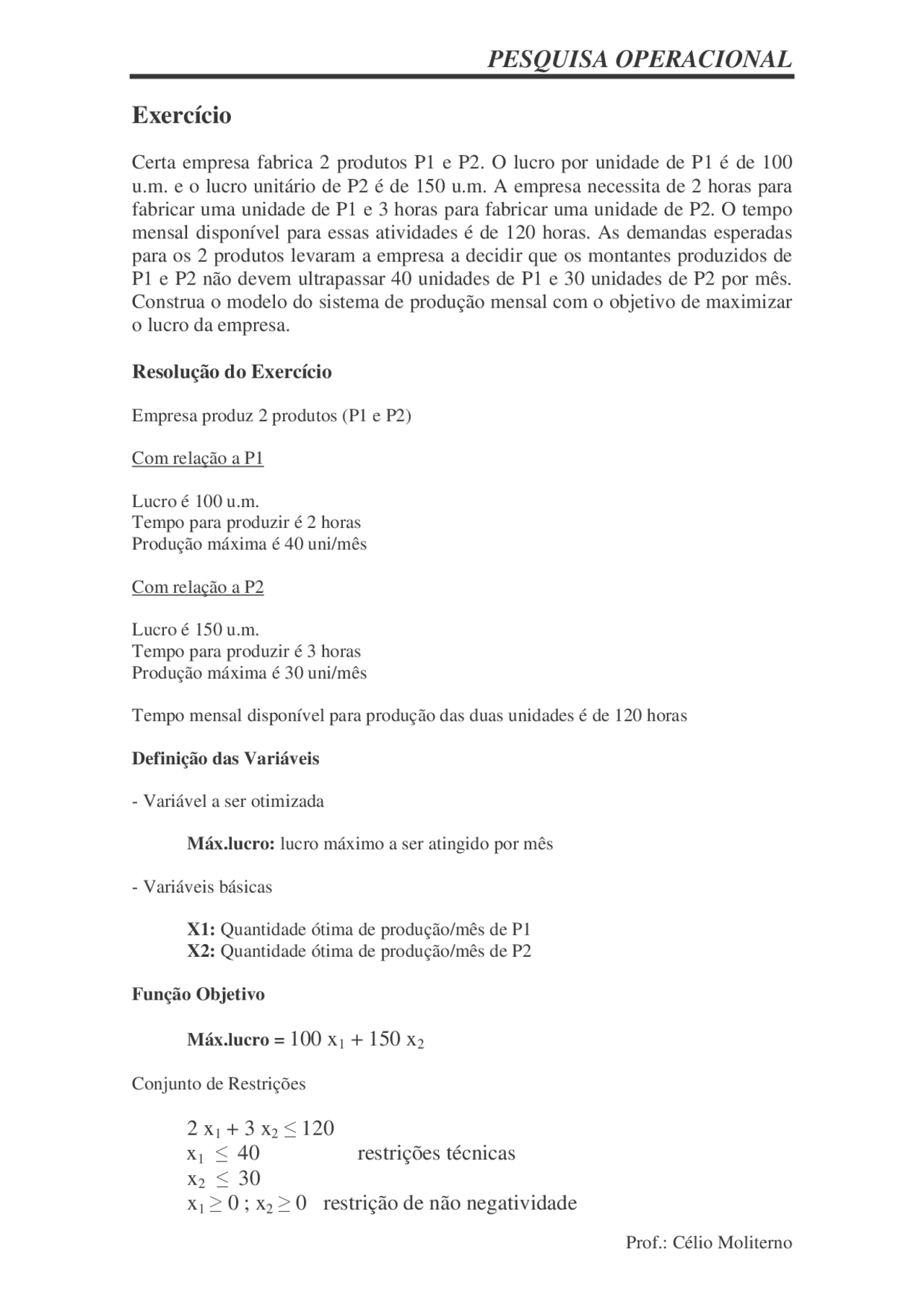 Exercícios Programação Linear Programação Linear Docsity