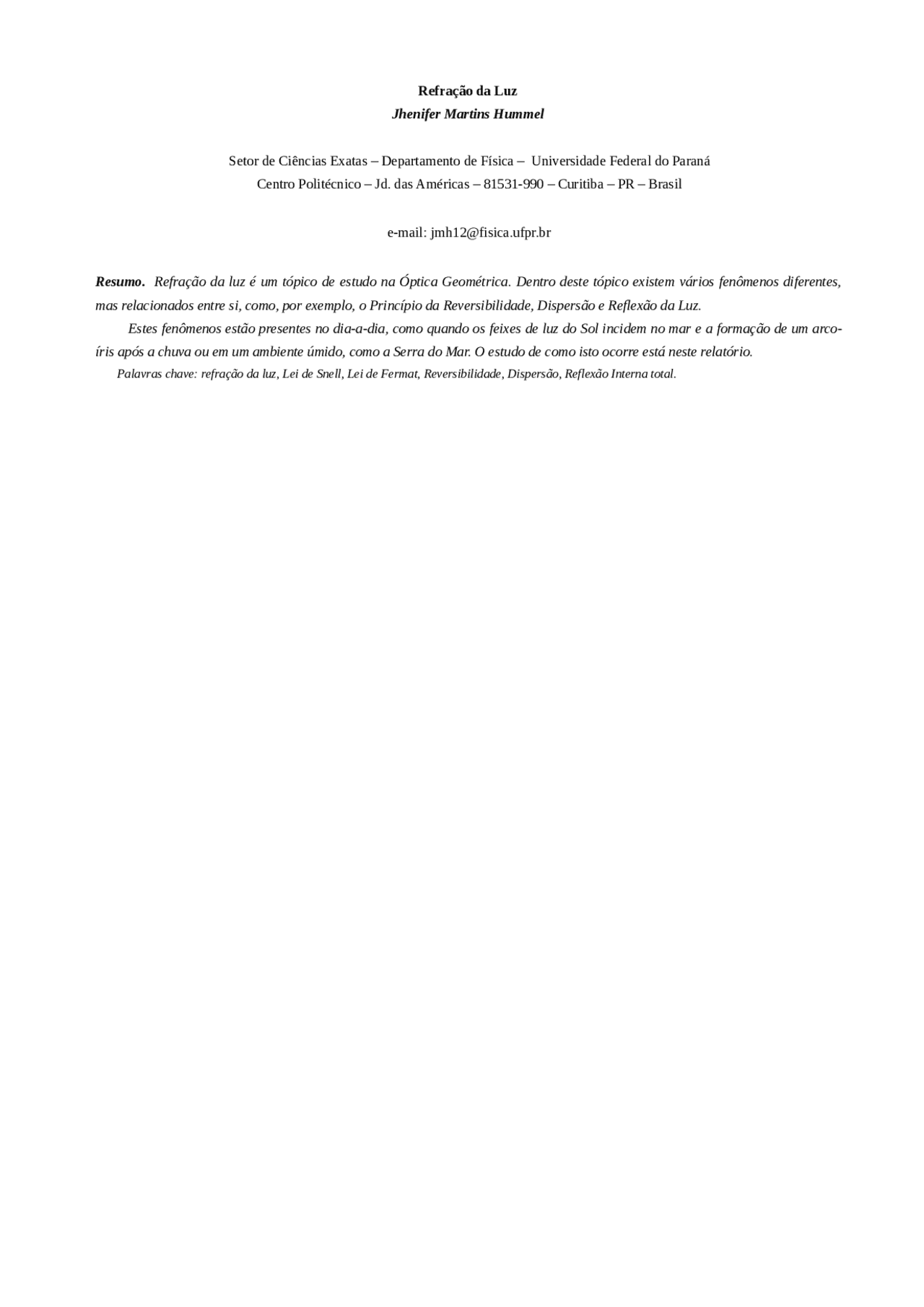 Refração Da Luz 1 Relatório De Física Experimental Iv Docsity