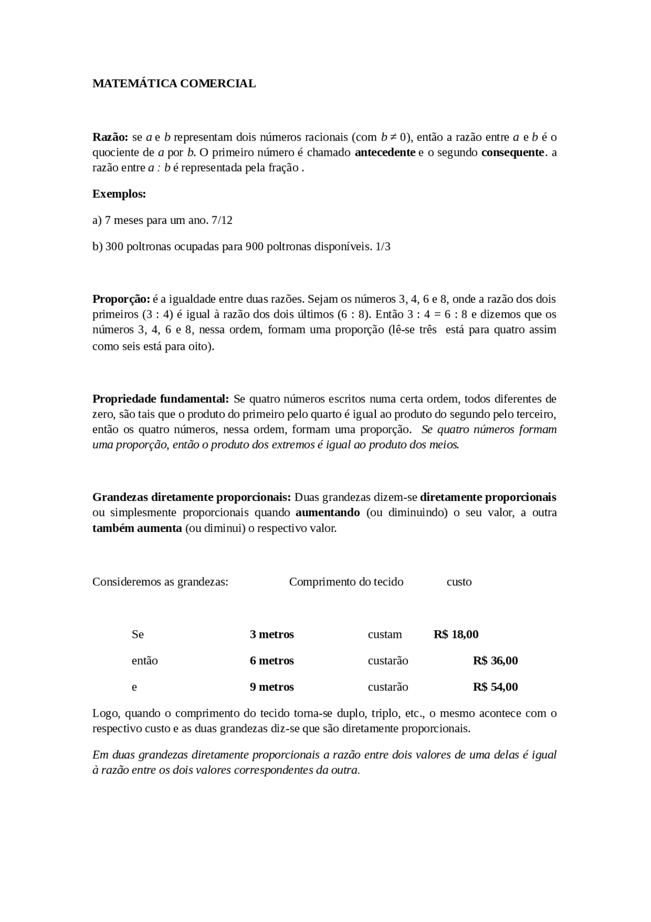 Matemática Comercial - Resumo de matemática comercial básica | Docsity