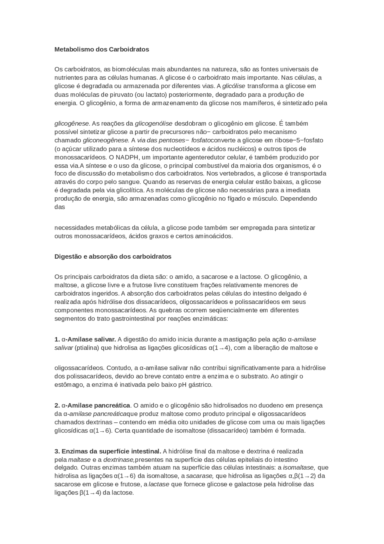 Metabolismo Dos Carboidratos Metabolismo Docsity
