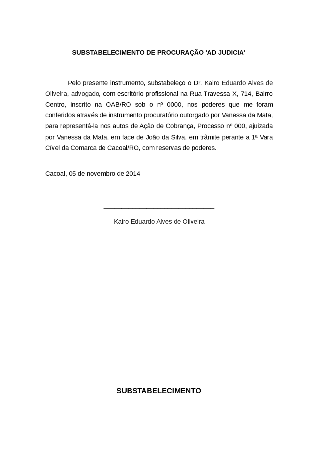 Substabelecimento Sem Reserva Modelo - RETOEDU