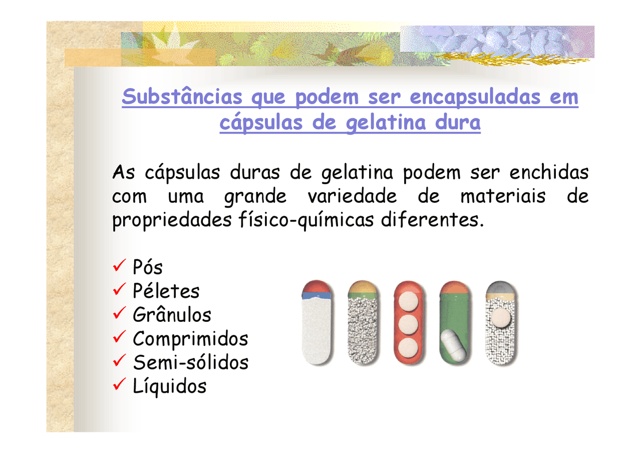 Aula de cápsulas - parte II - TECNOLOGIA FARMACEUTICA | Docsity