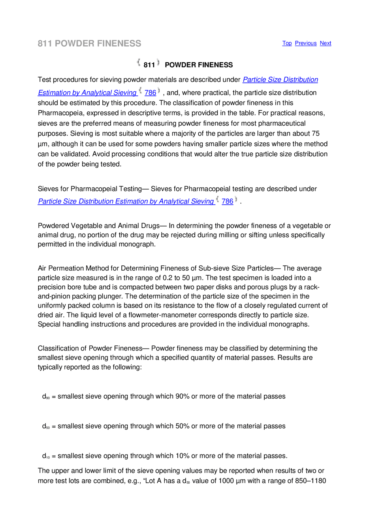 Powder fineness - TECNOLOGIA FARMACEUTICA - Docsity