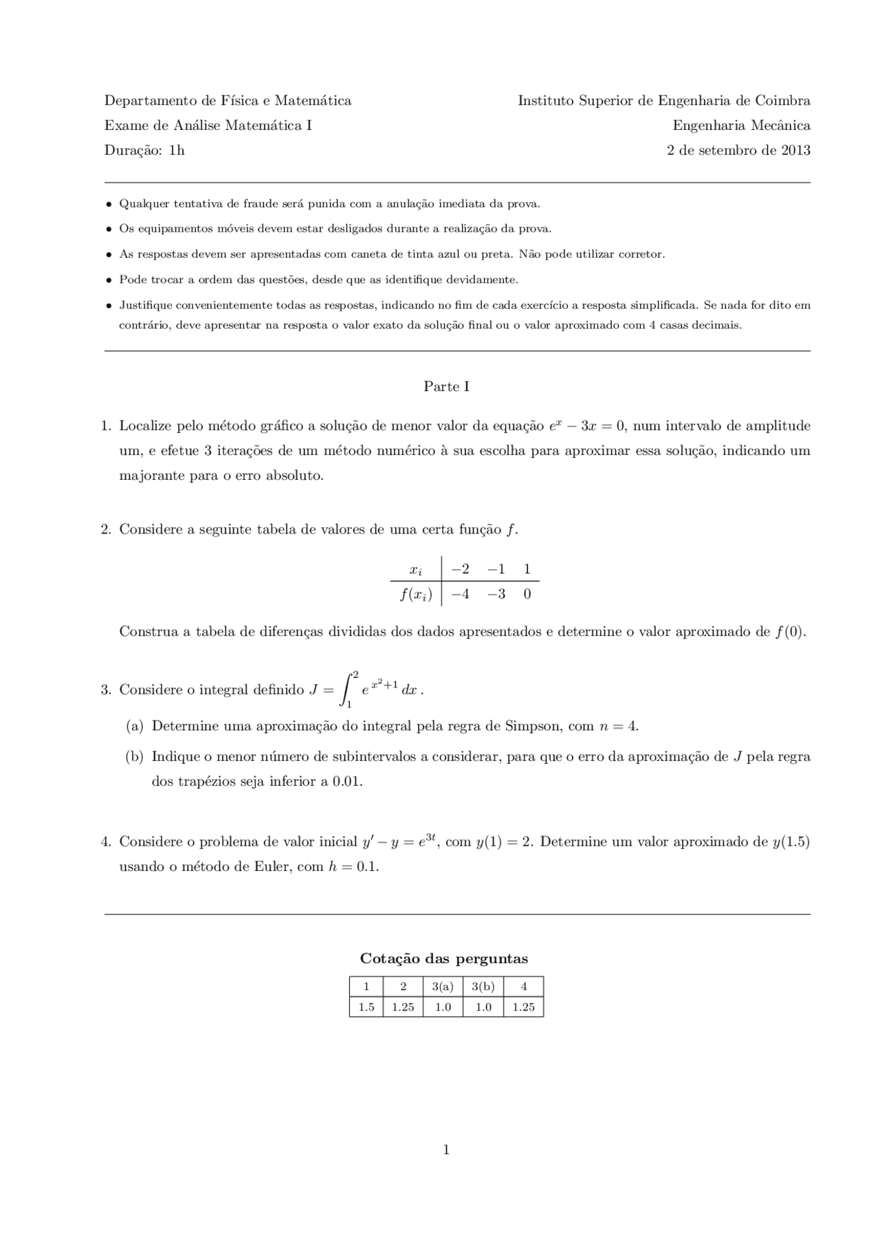 Exame De Analise Matematica I Eeset13 Docsity