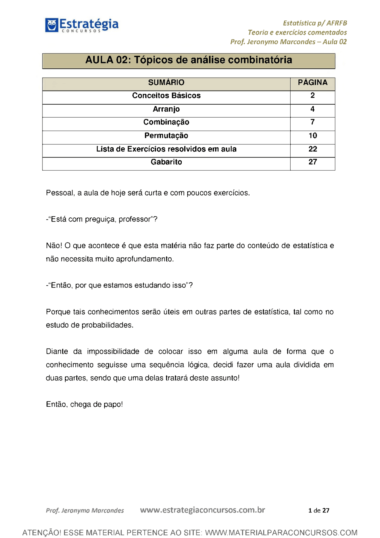 Aula 02 Estatística - Aula 02 Estatística - Docsity