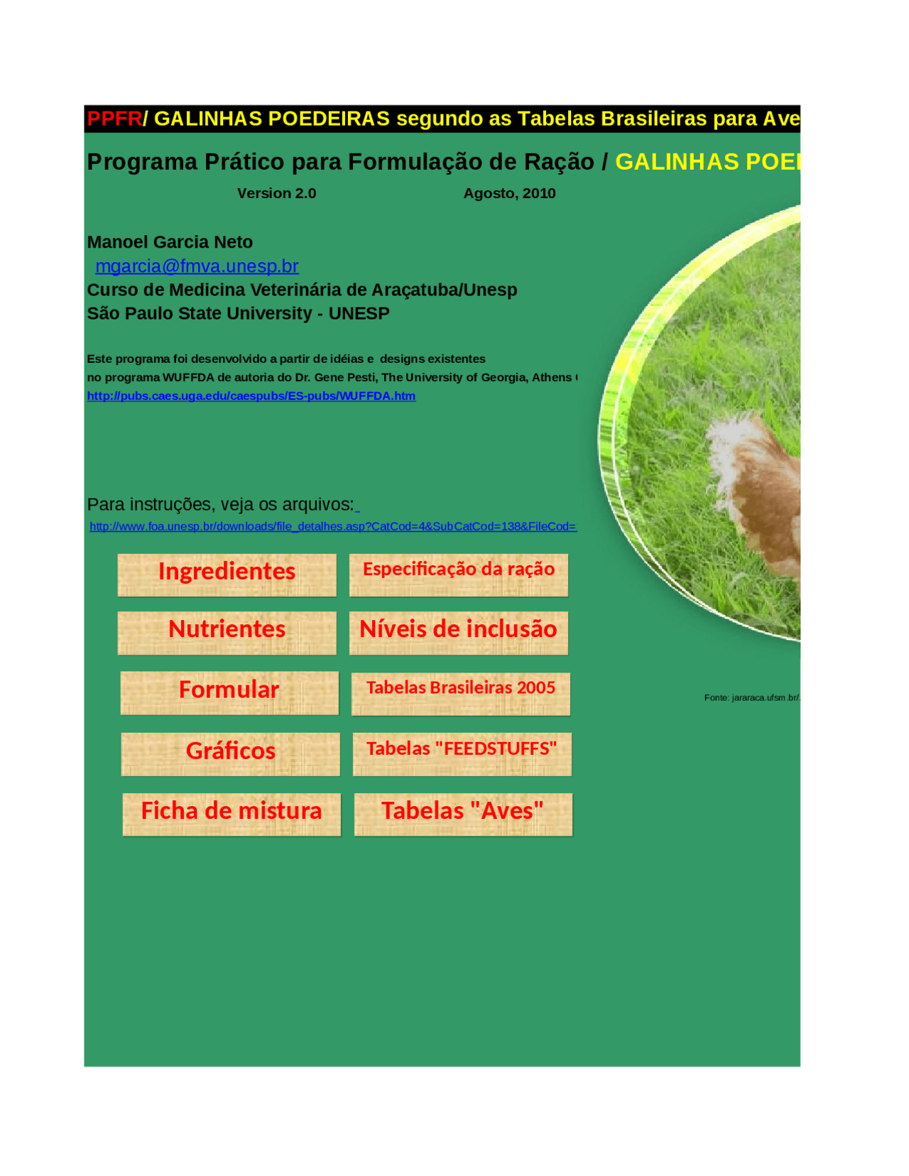 PPFR Poedeiras 4 - Planilha rações Poedeiras - Docsity