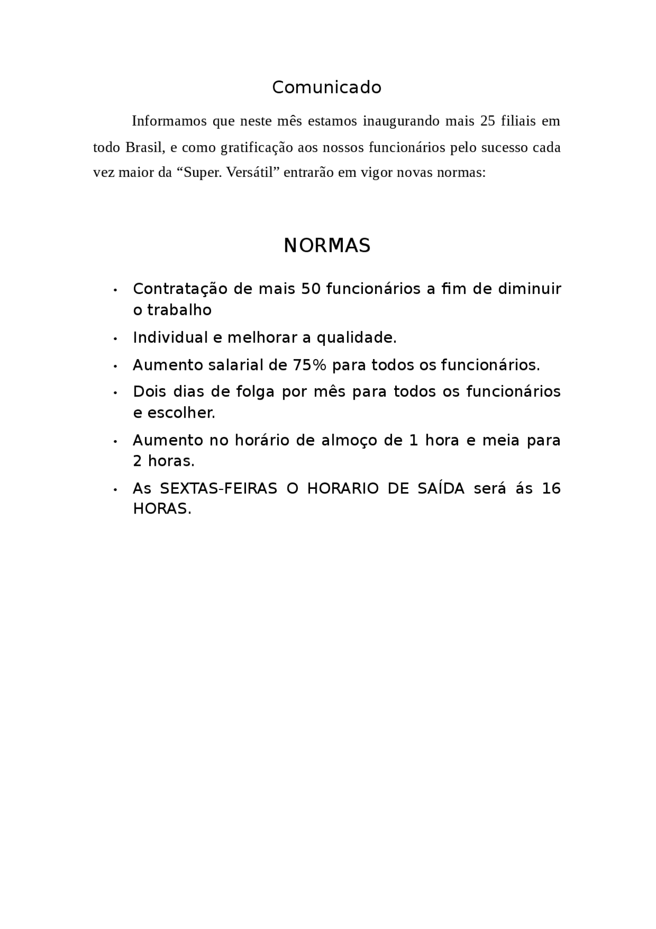 ComunicadoNORMAS - modelo de comunicado - Docsity