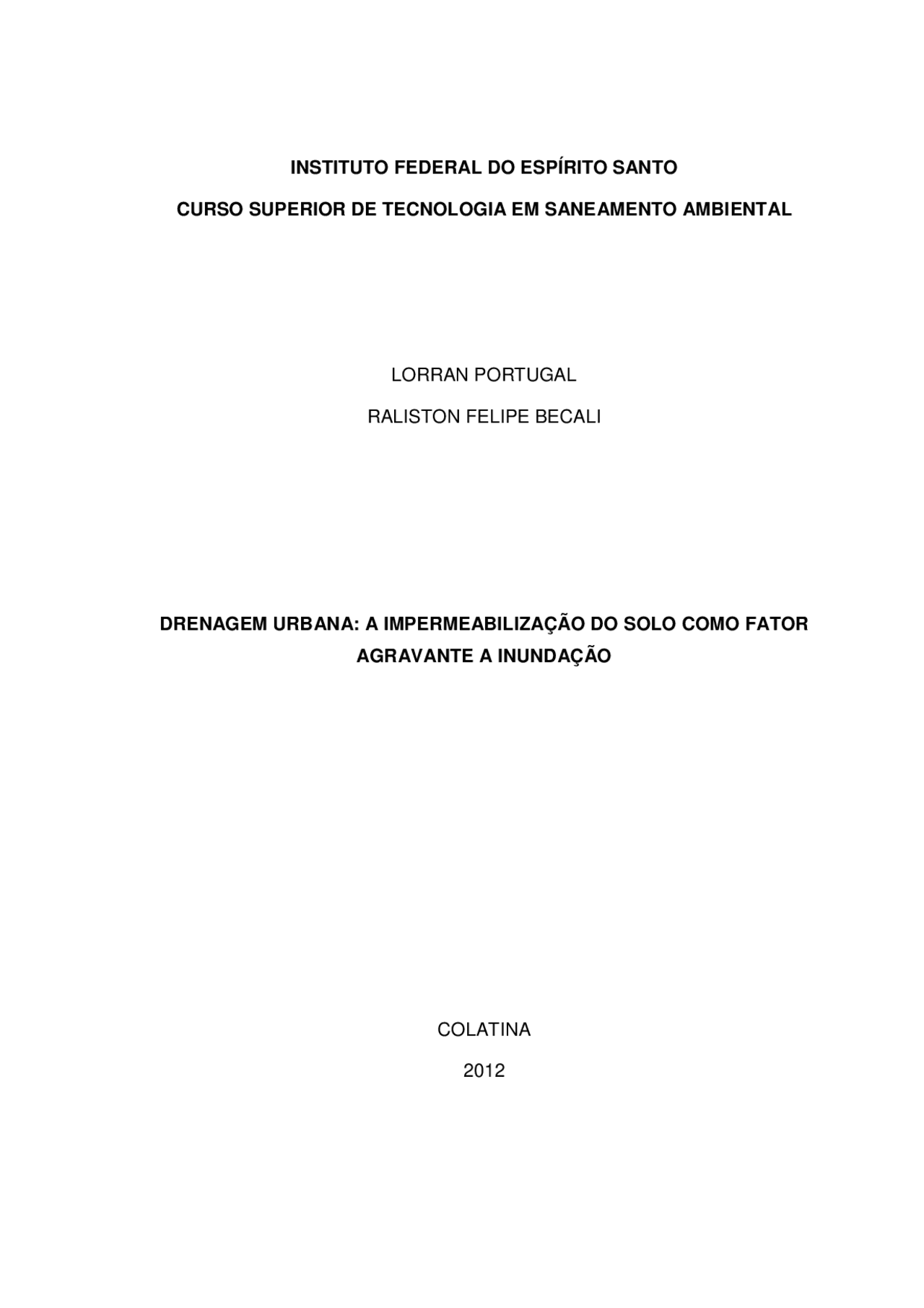 Drenagem Urbana Trabalho De Conclusão De Curso Apresentado A