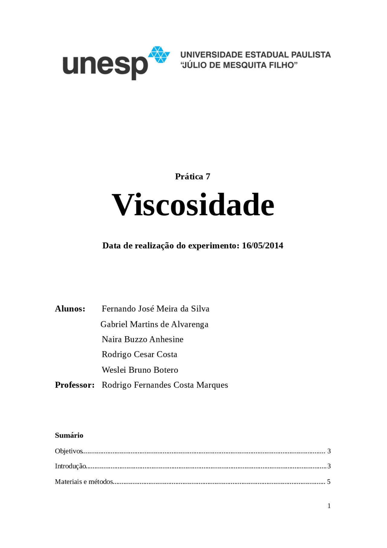 Viscosidade Relatório De Fisico Quimica Experimental 2 Docsity