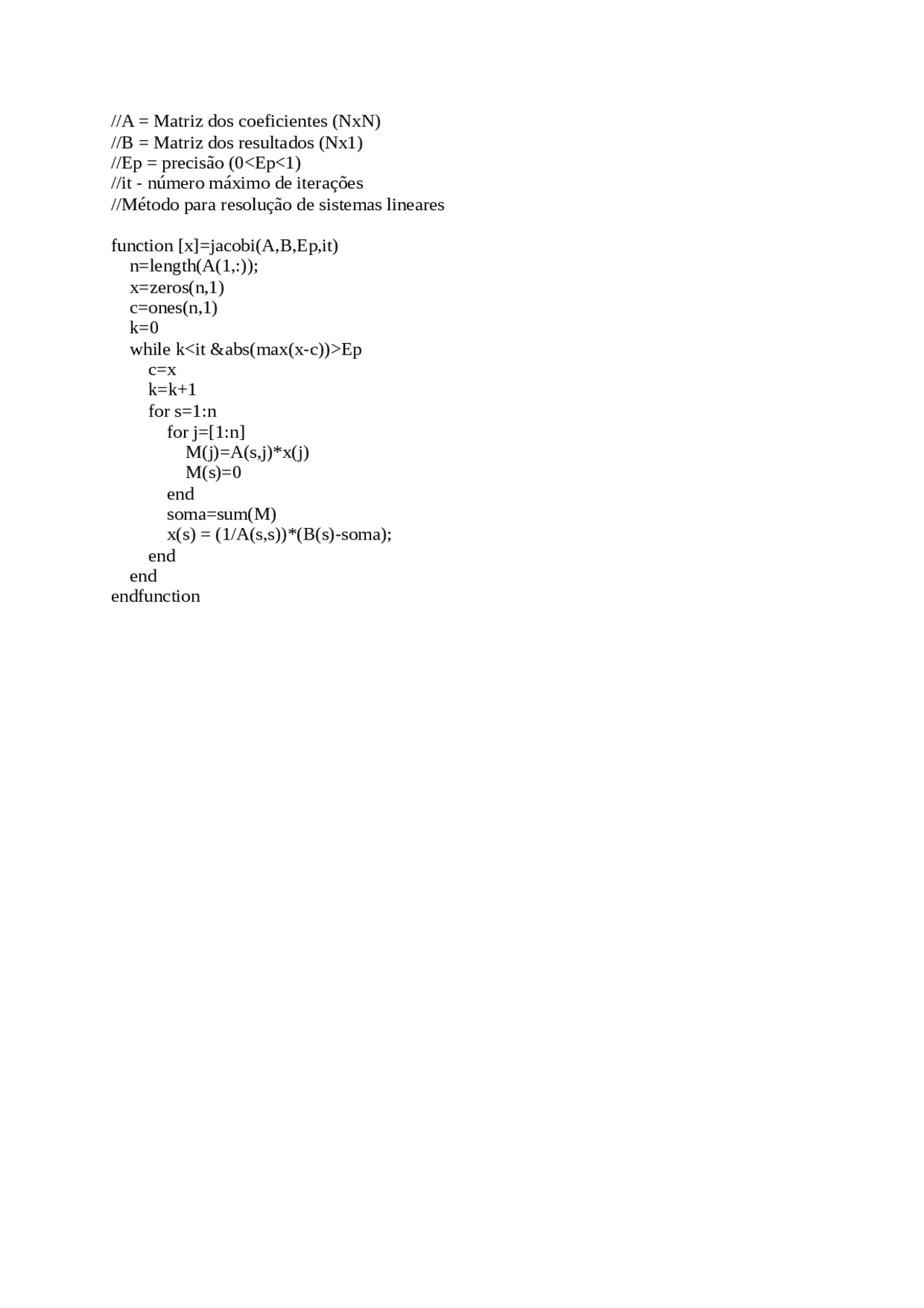 Scilab Método De Jacobi Implementação Do Método Testado Docsity