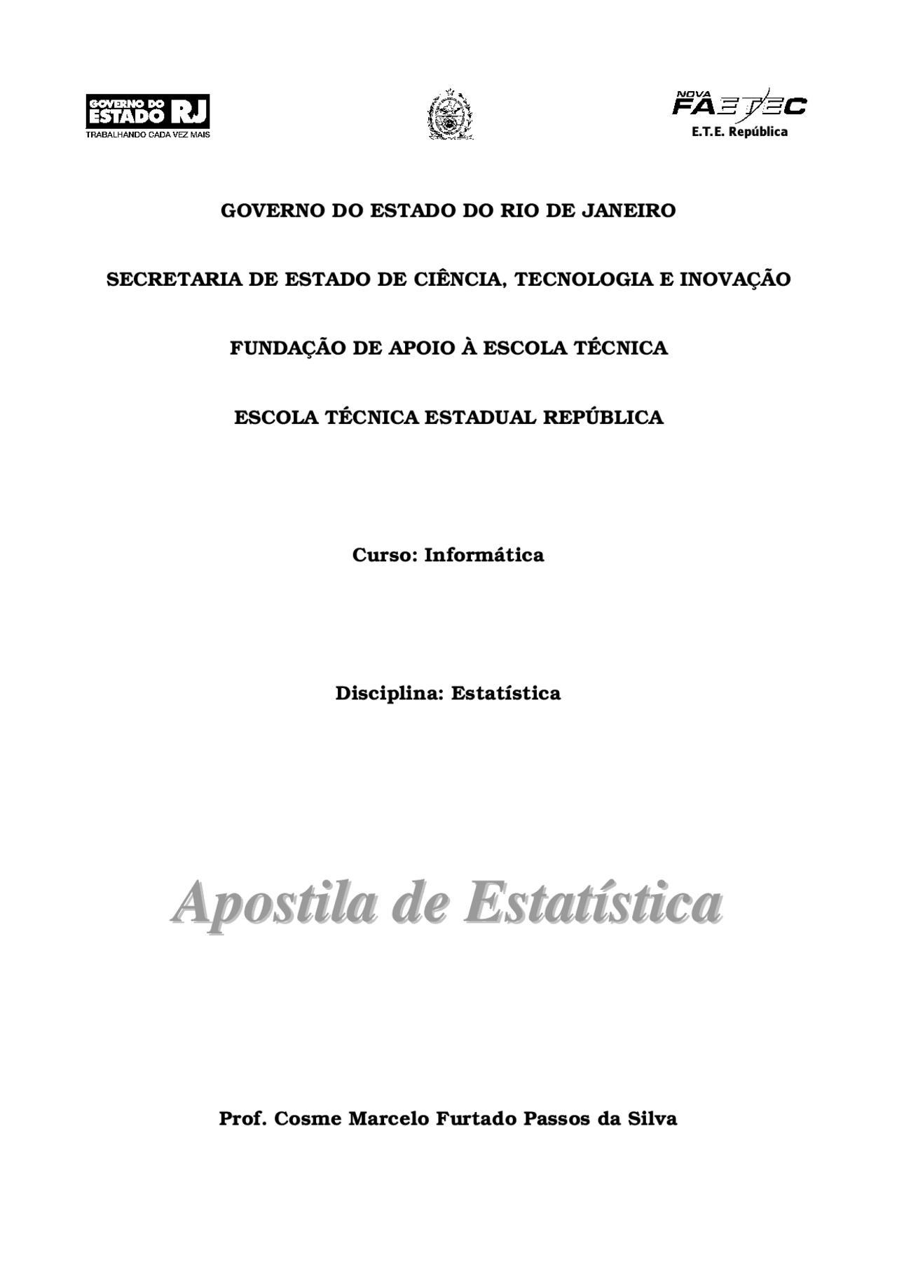 Faetec - Apostila - Estatistica - Estatistica - Docsity