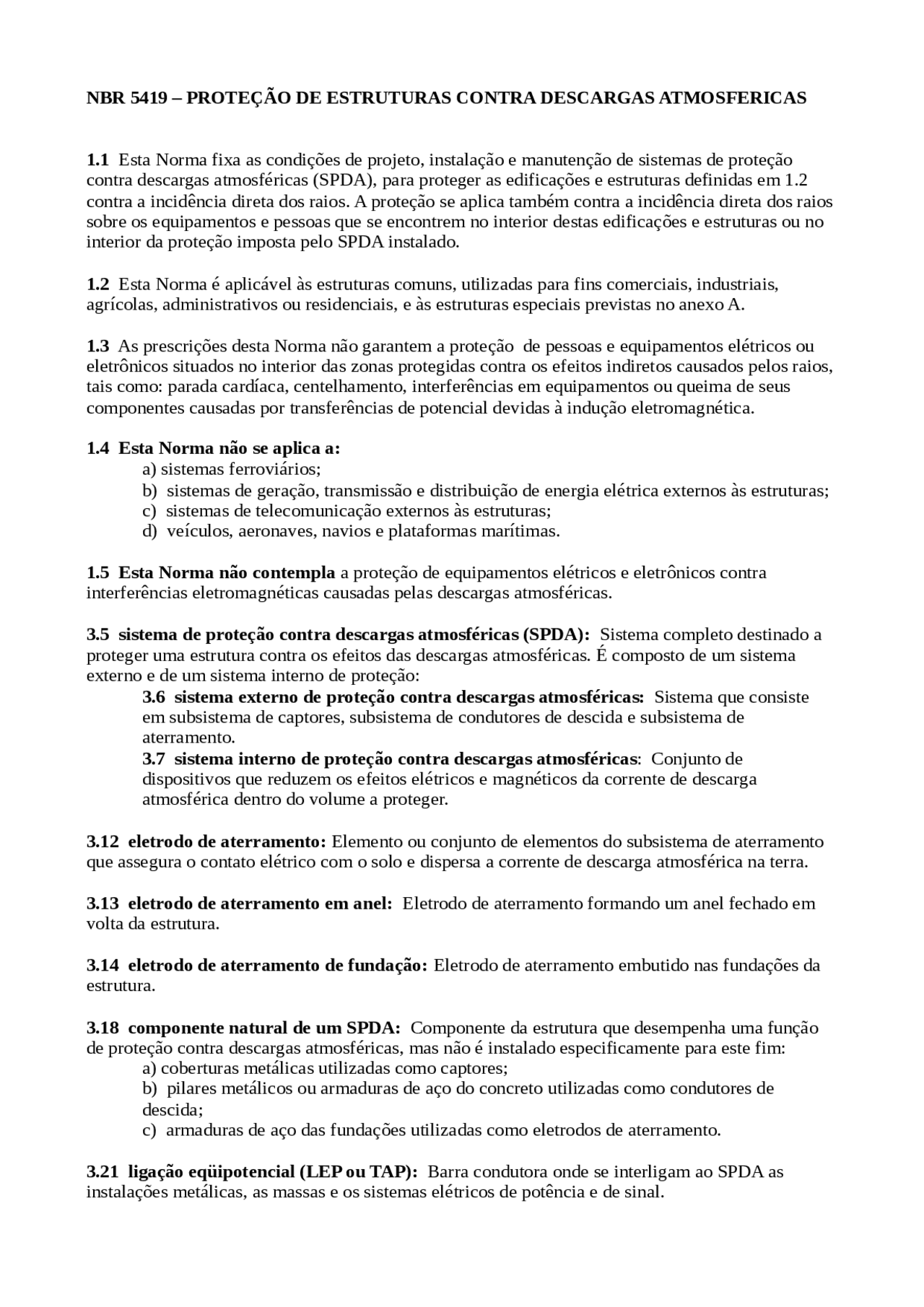 Nbr 5419 - spda - PRINCIPAIS PONTOS DA NORMA NBR 5419 - Docsity