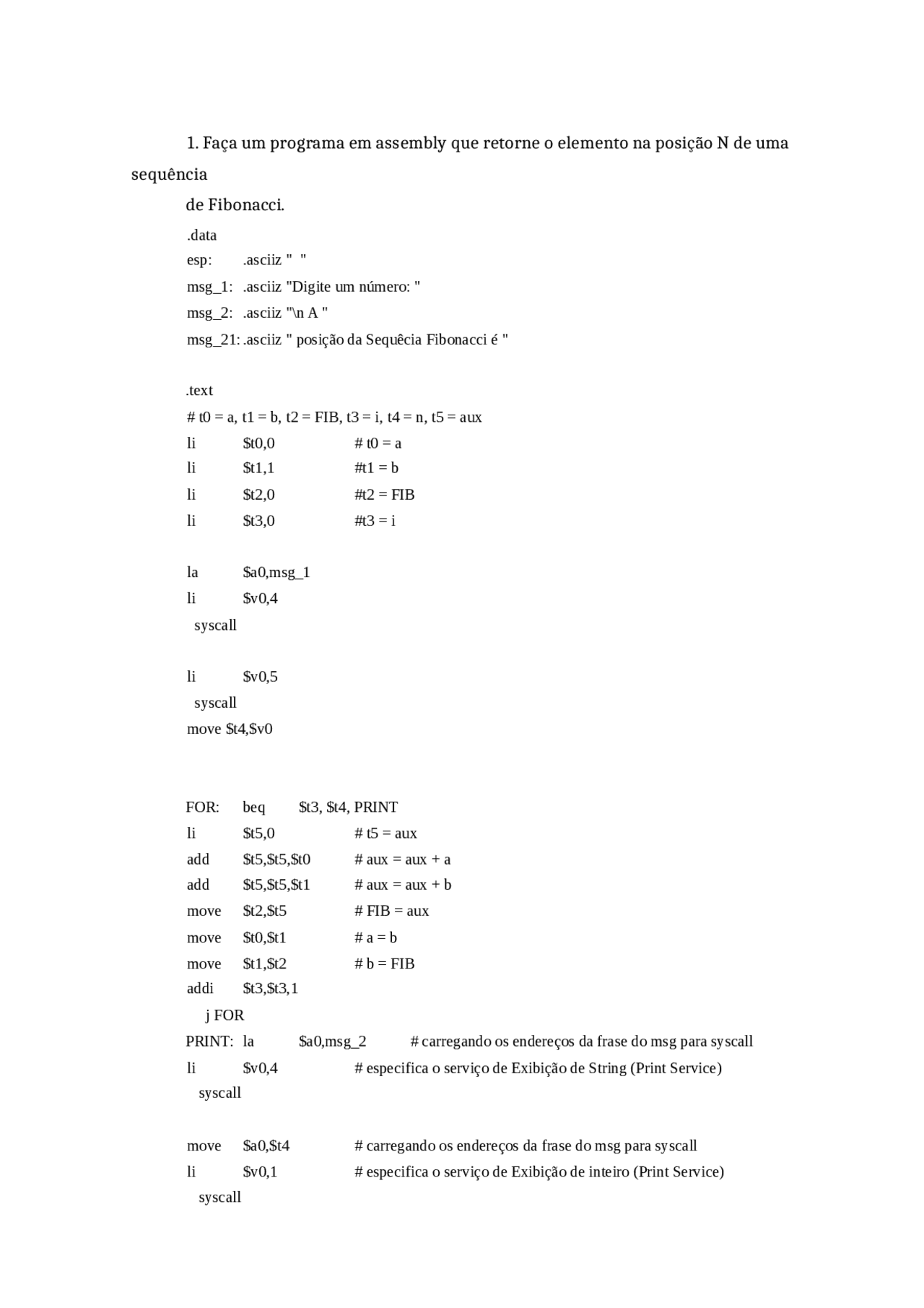 Programa Assembly Fibonacci Programa Em Assembly Docsity
