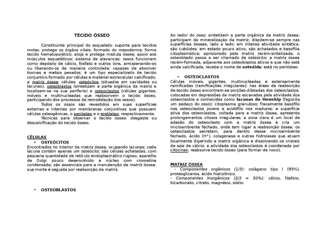 Histologia Tecido Ósseo Histologia Tecido Ósseo Docsity