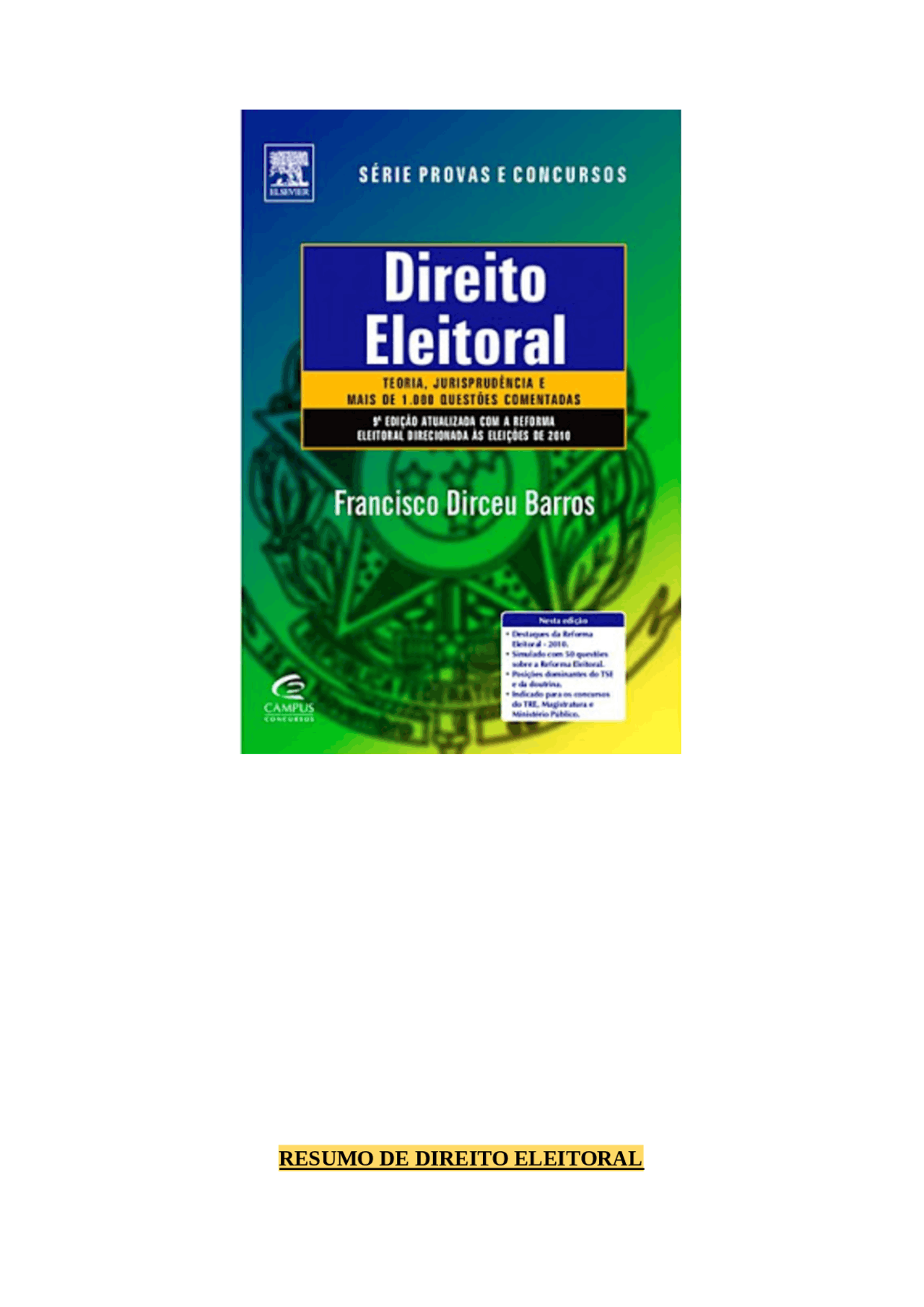 Resumo De Direito Eleitoral Concurso PÚblico Docsity