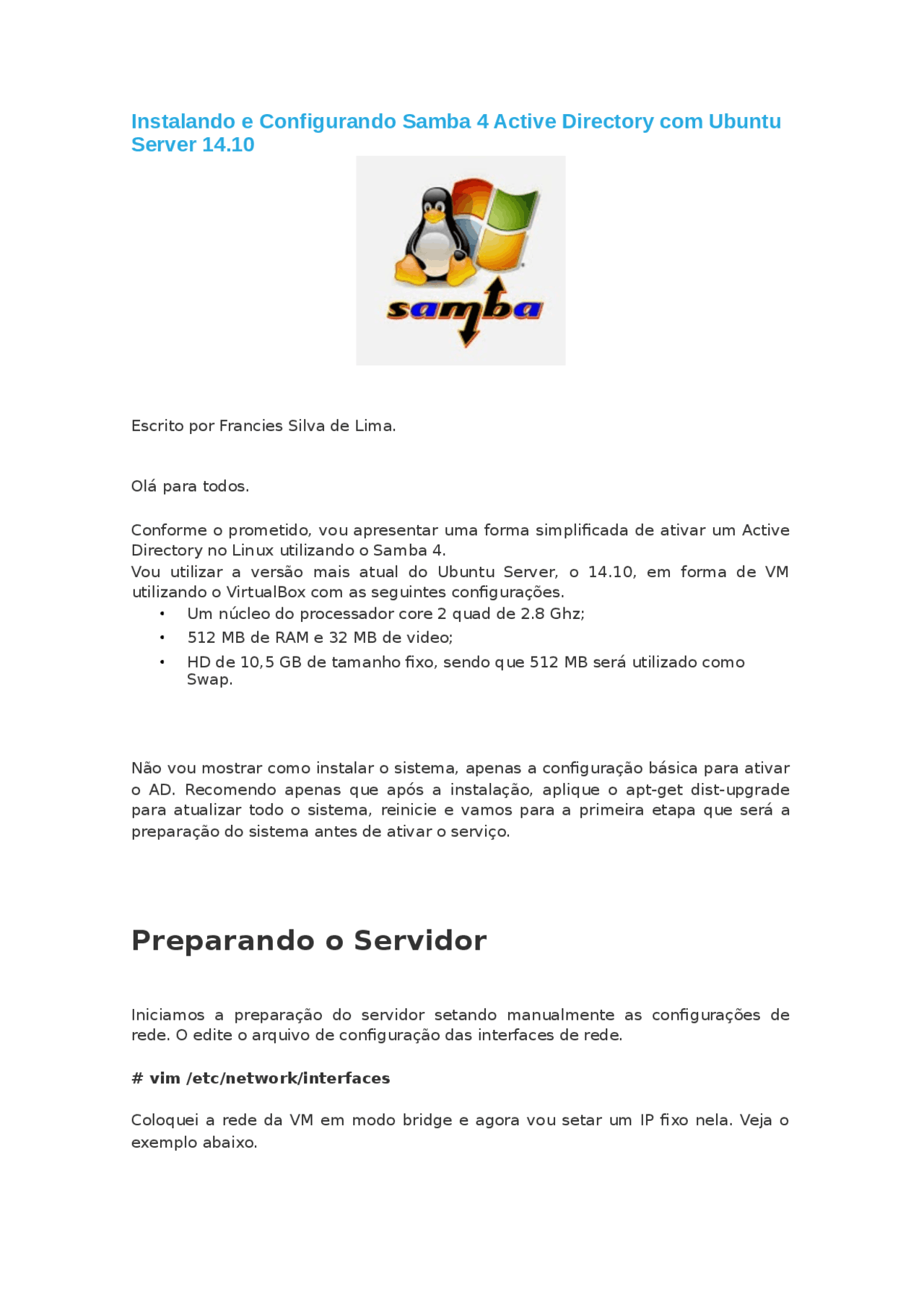 Instalando E Configurando Samba 4 Active Directory Com Ubuntu Server