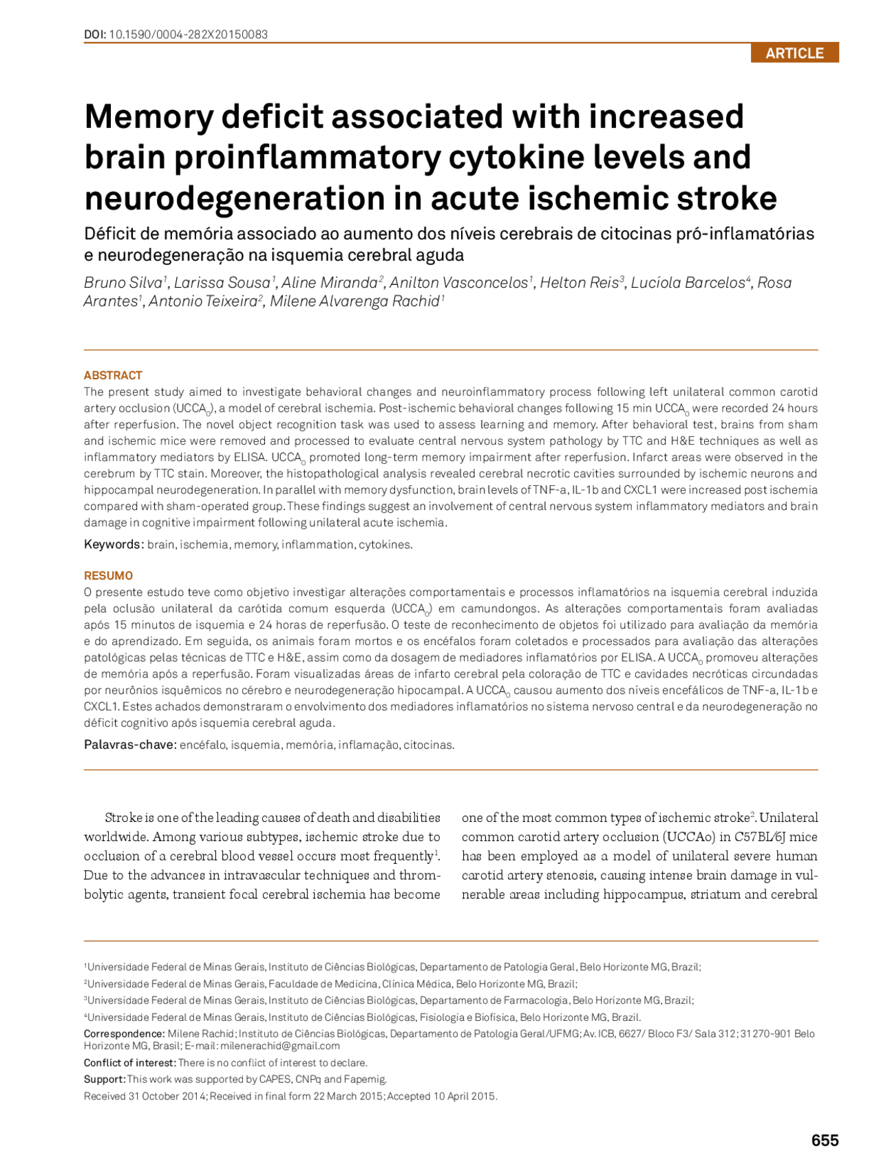 Memory deficit associated with acute ischemic stroke - Deficit memória ...