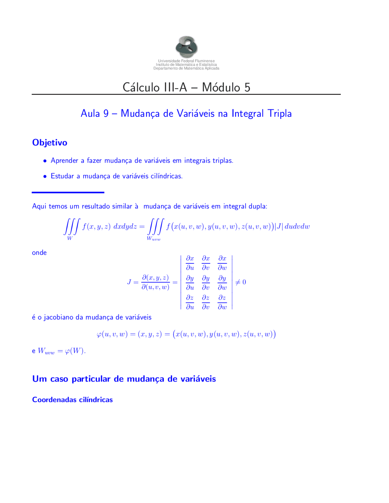 Cálculo III - Aula 05 - Cálculo III - Aula 05 - Docsity