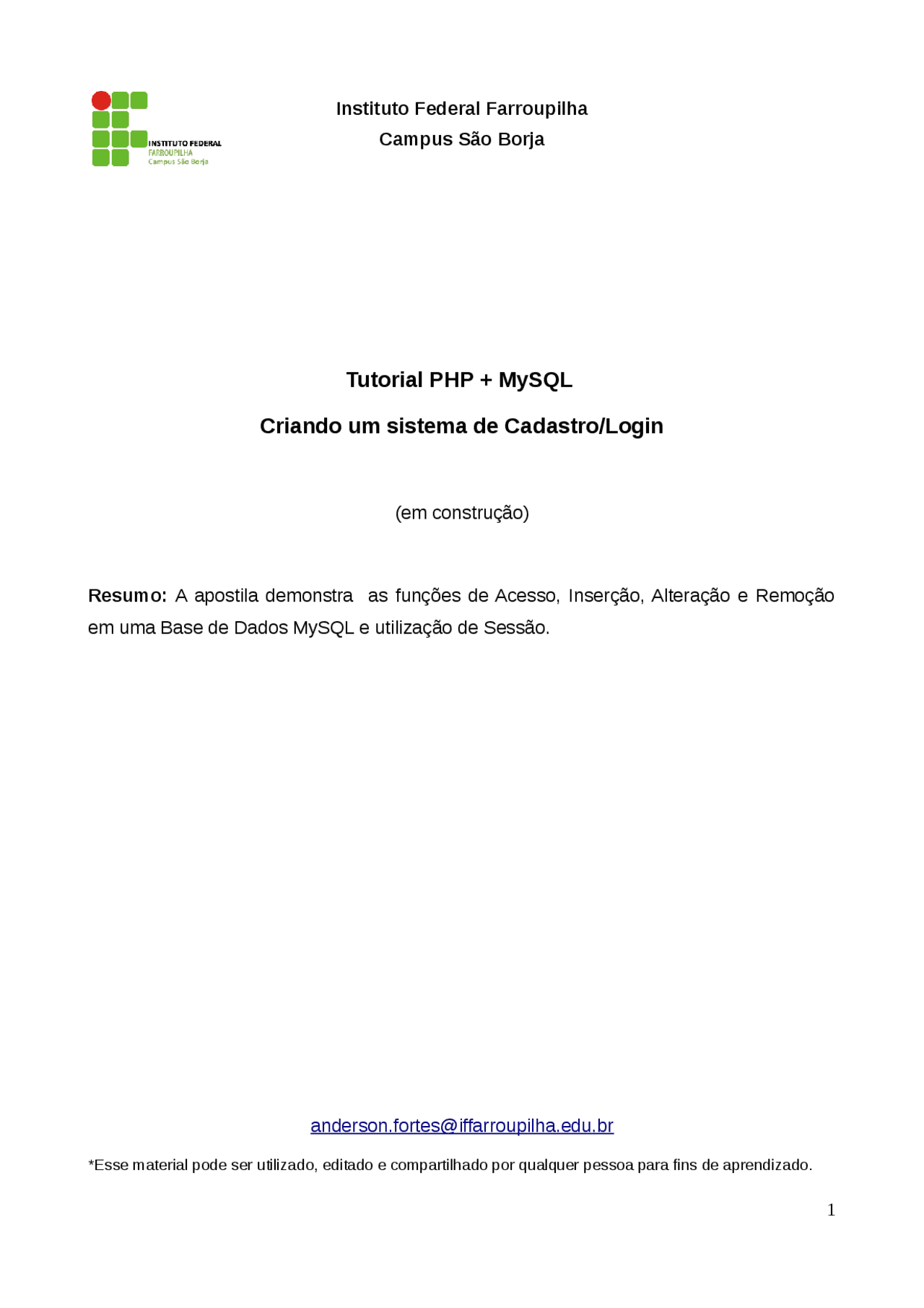 Tutorial Php Mysql Xampp A Apostila Demonstra As Funções De