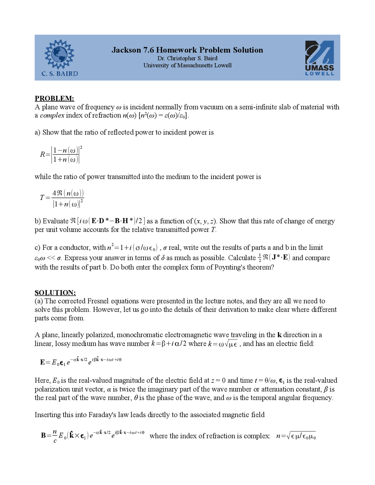 Jackson solutions - jackson 7 6 homework solution - Solução do jackson ...