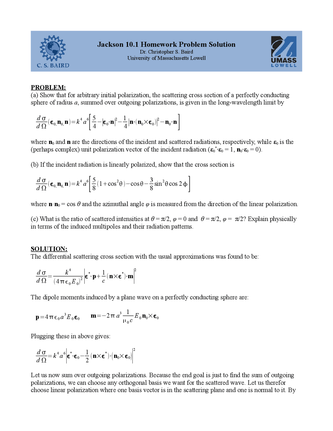 Jackson solutions - jackson 10 1 homework solution - Solução do jackson ...